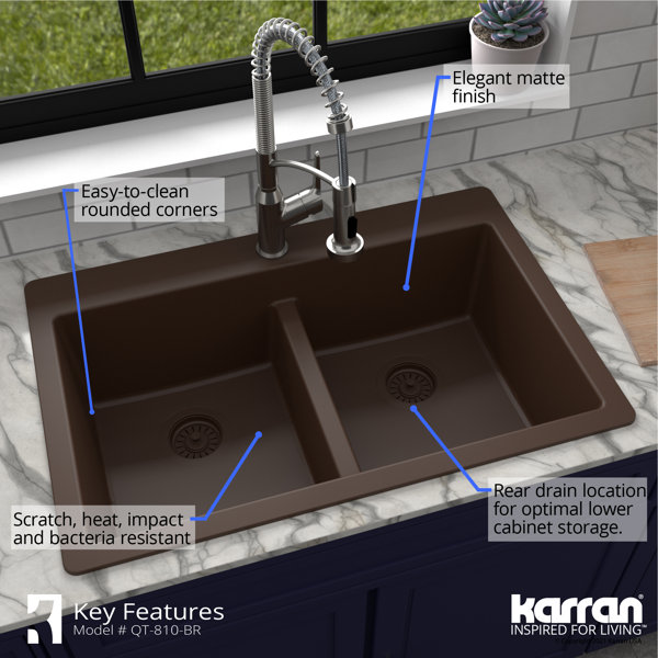 Karran Quartz 33'' X 22'' Double Bowl 50/50 Top Mount Drop-in Kitchen ...