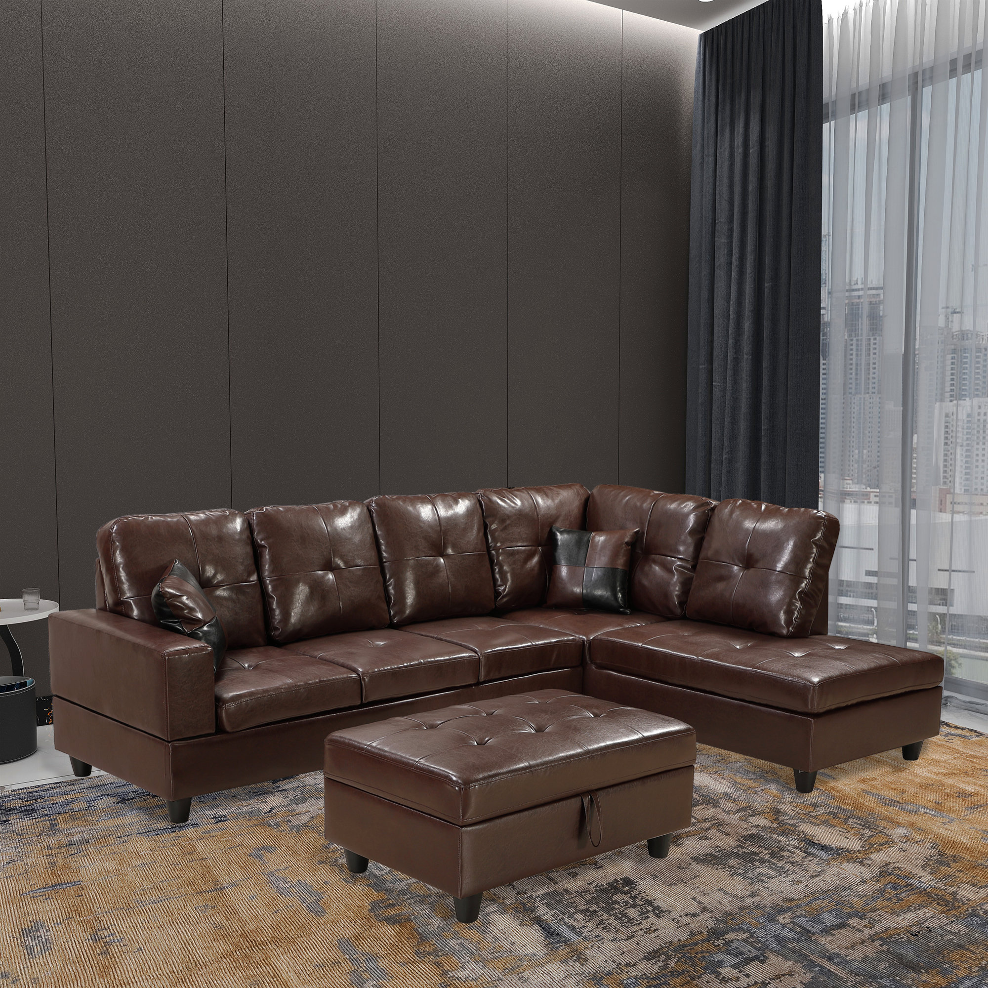 Winston Porter Eniah 103" Wide Faux Leather Left Hand Facing Sofa ...