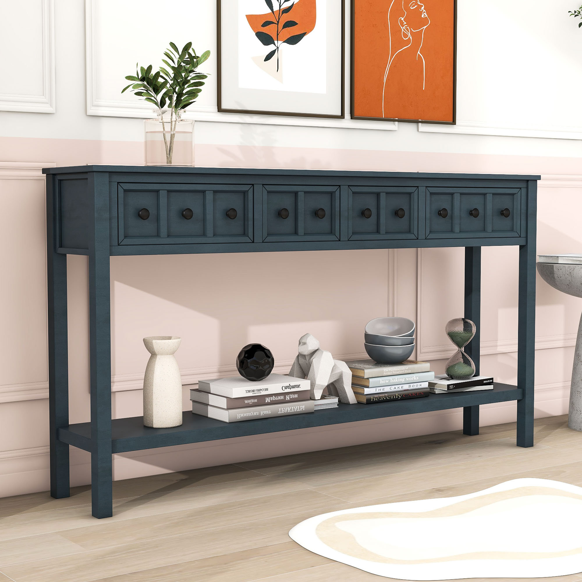 Lark Manor Buseck Elegant Wood Console Table with Four Drawers and ...