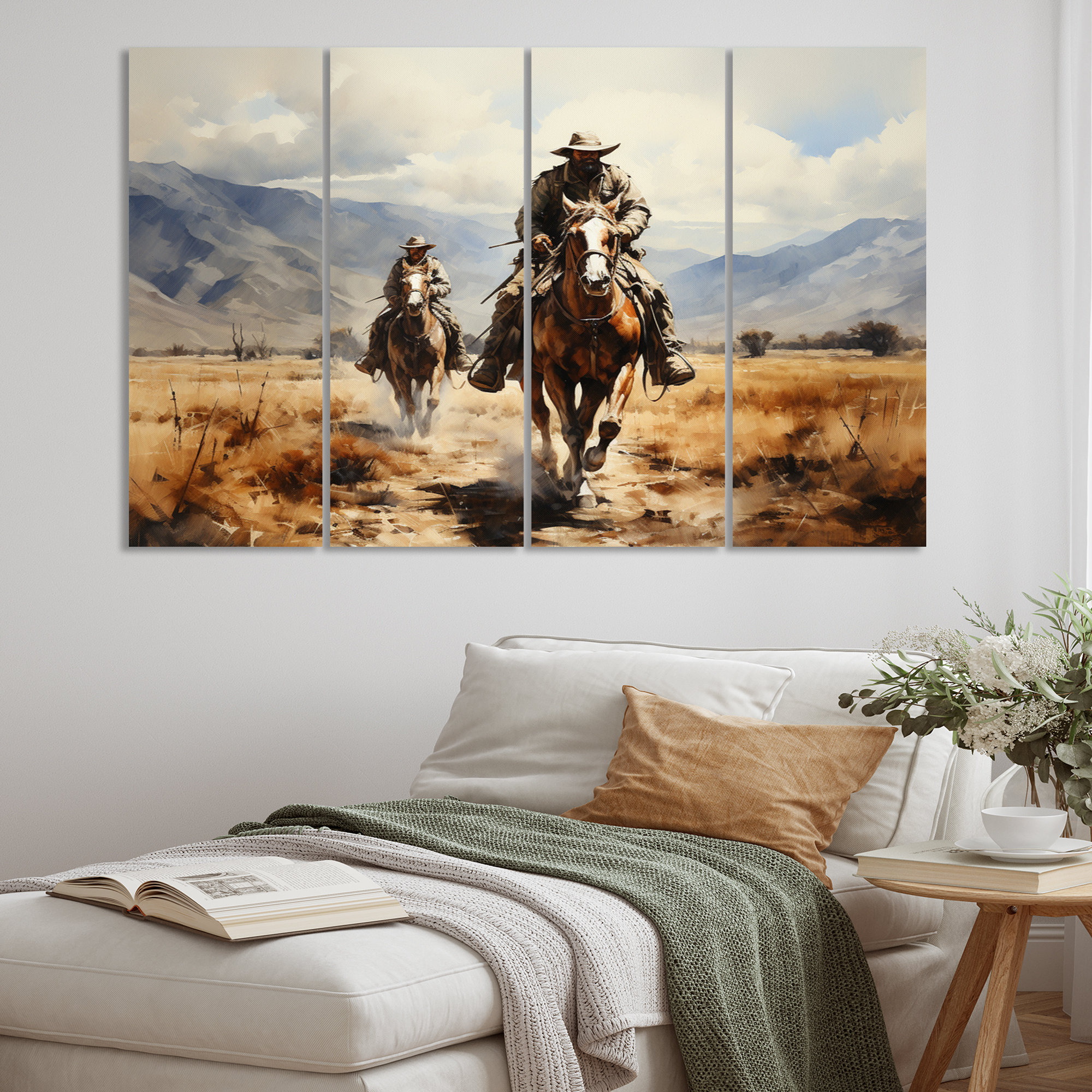 Design Art Cowboy Dusty Trails II - Cowboys Canvas Print - 4 Panels ...