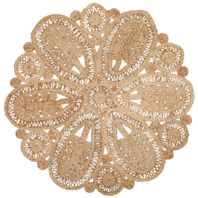 August Grove® Amberboi Natural Fiber Hand Woven Jute Floral Rug ...