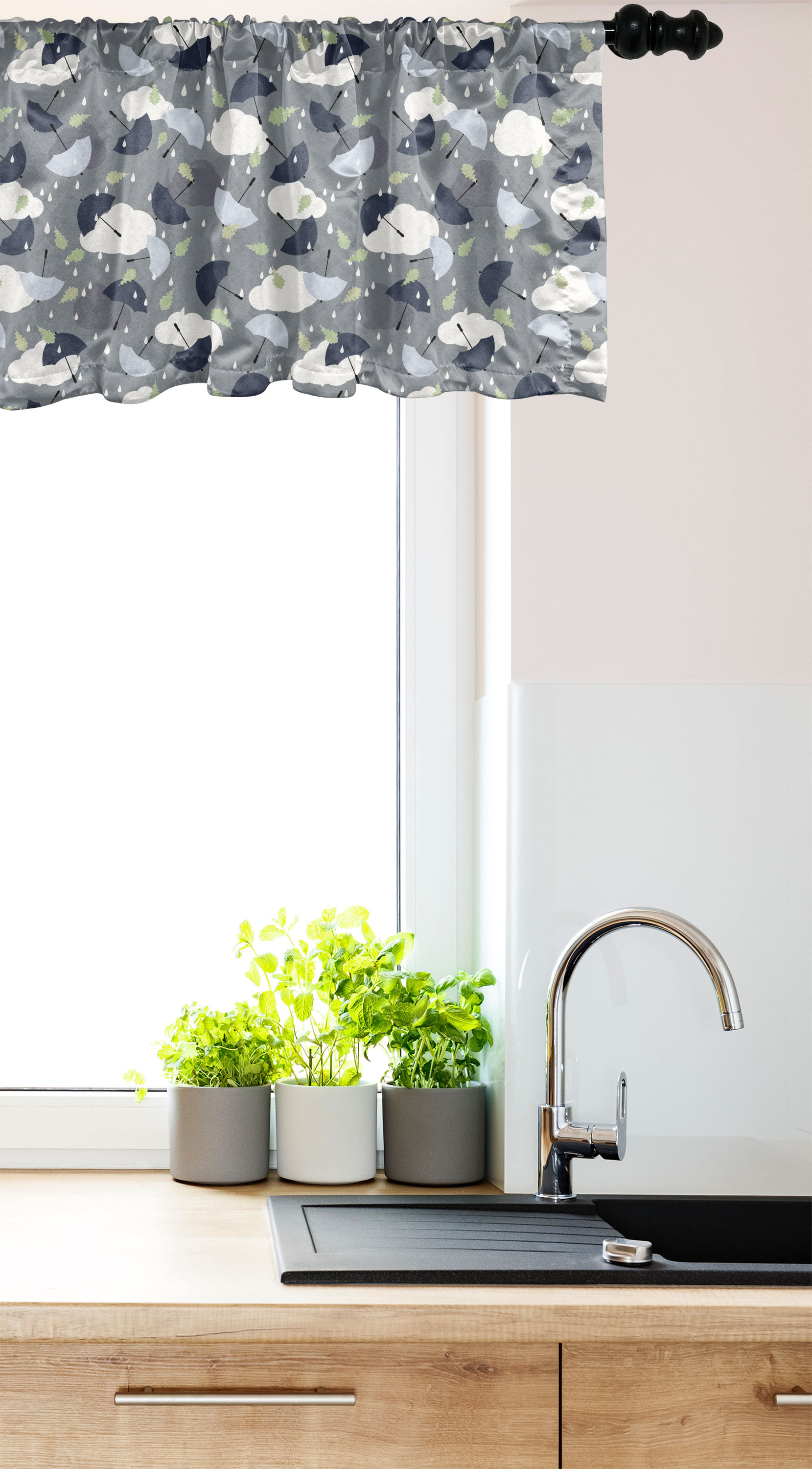 Ambesonne Weather Valance Pack of 2 Rain and Umbrella Patterns Pale ...