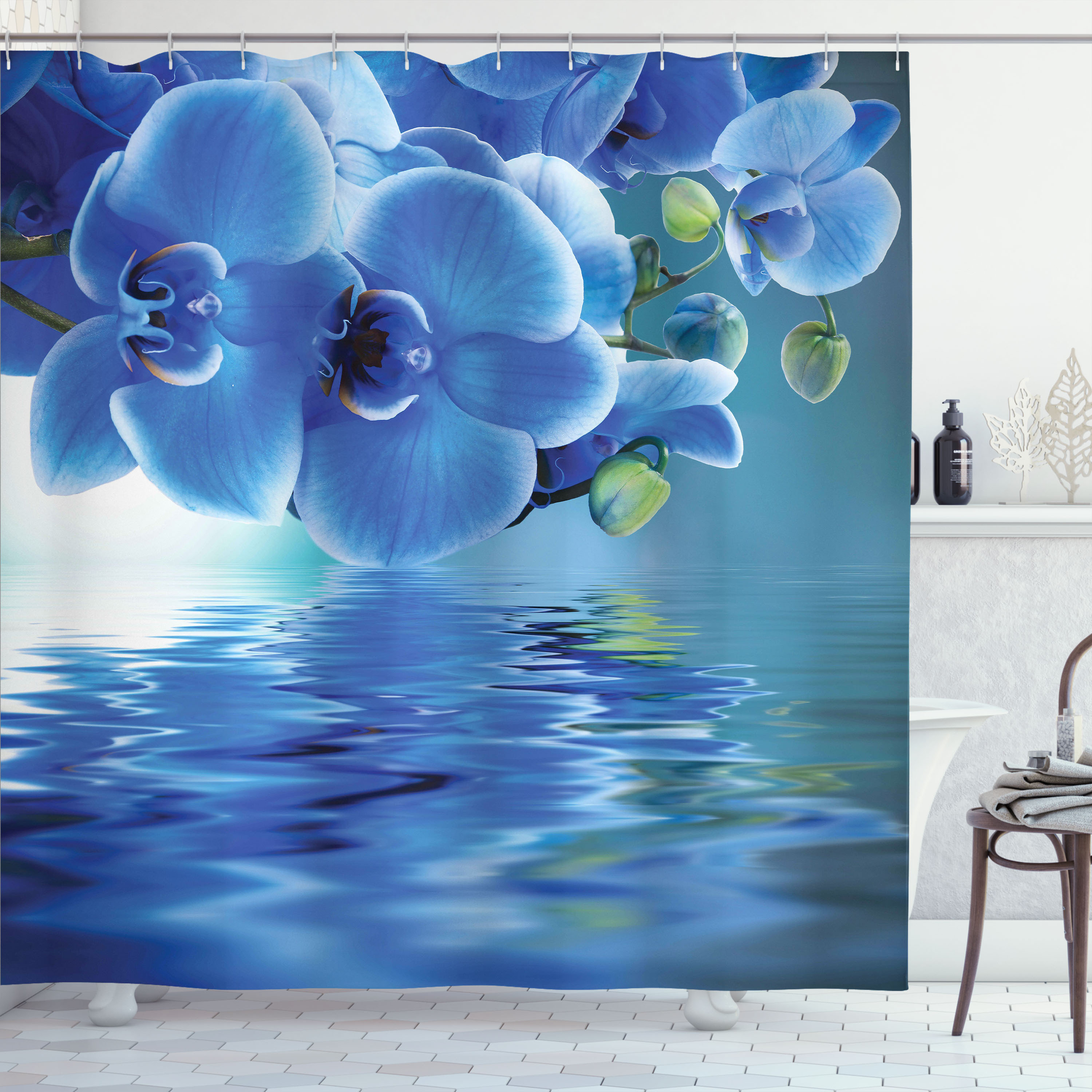 Ambesonne Flower Shower Curtain Natural Orchids Blue | Wayfair