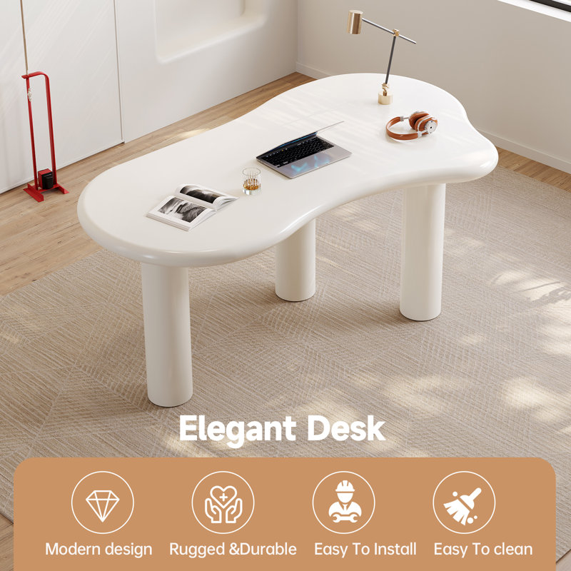 Ivy Bronx 65.98" Irregular Dining Table Modern Cream White Indoor ...