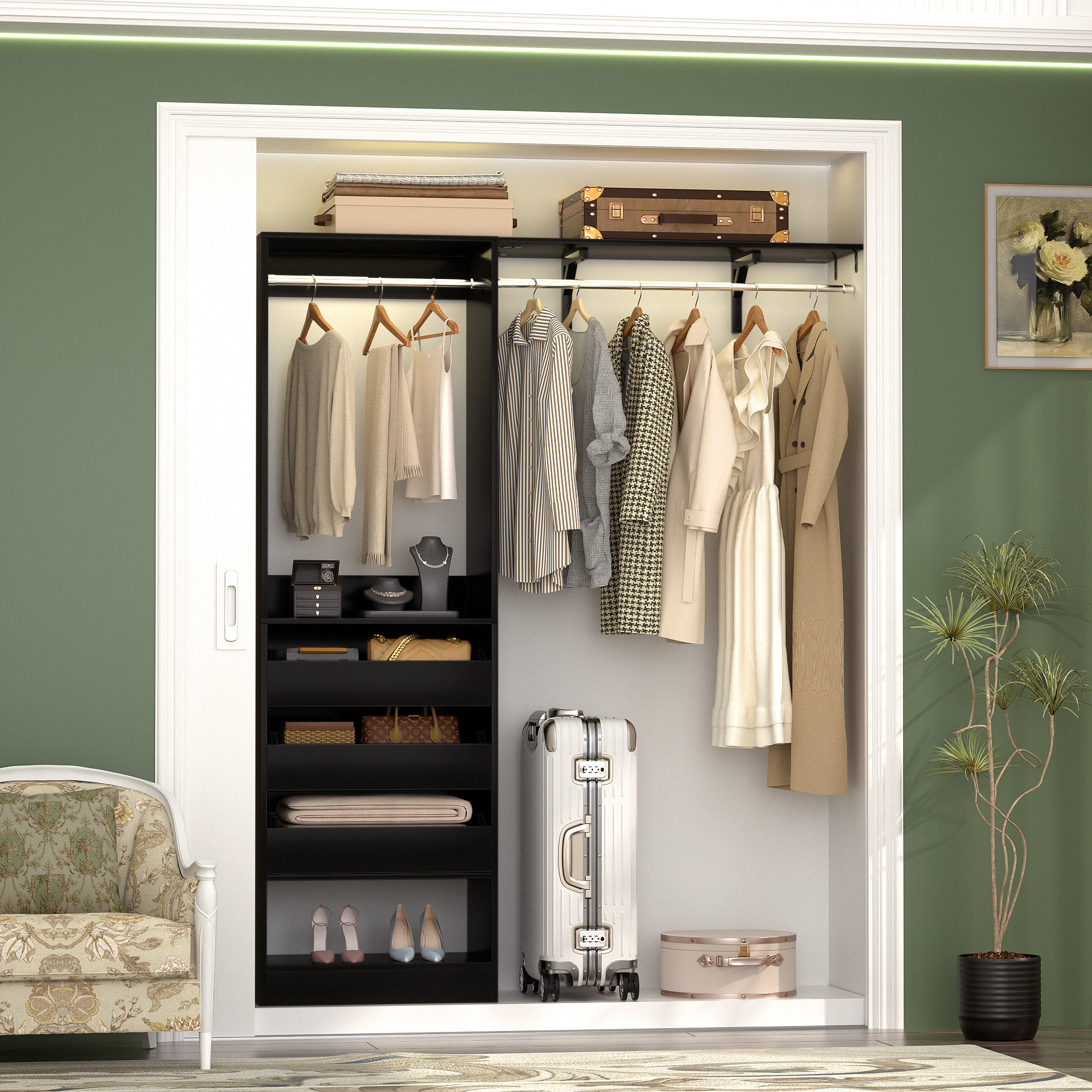 Rebrilliant Ronnette 20"-60" Closet System with Three Wooden Drawers ...