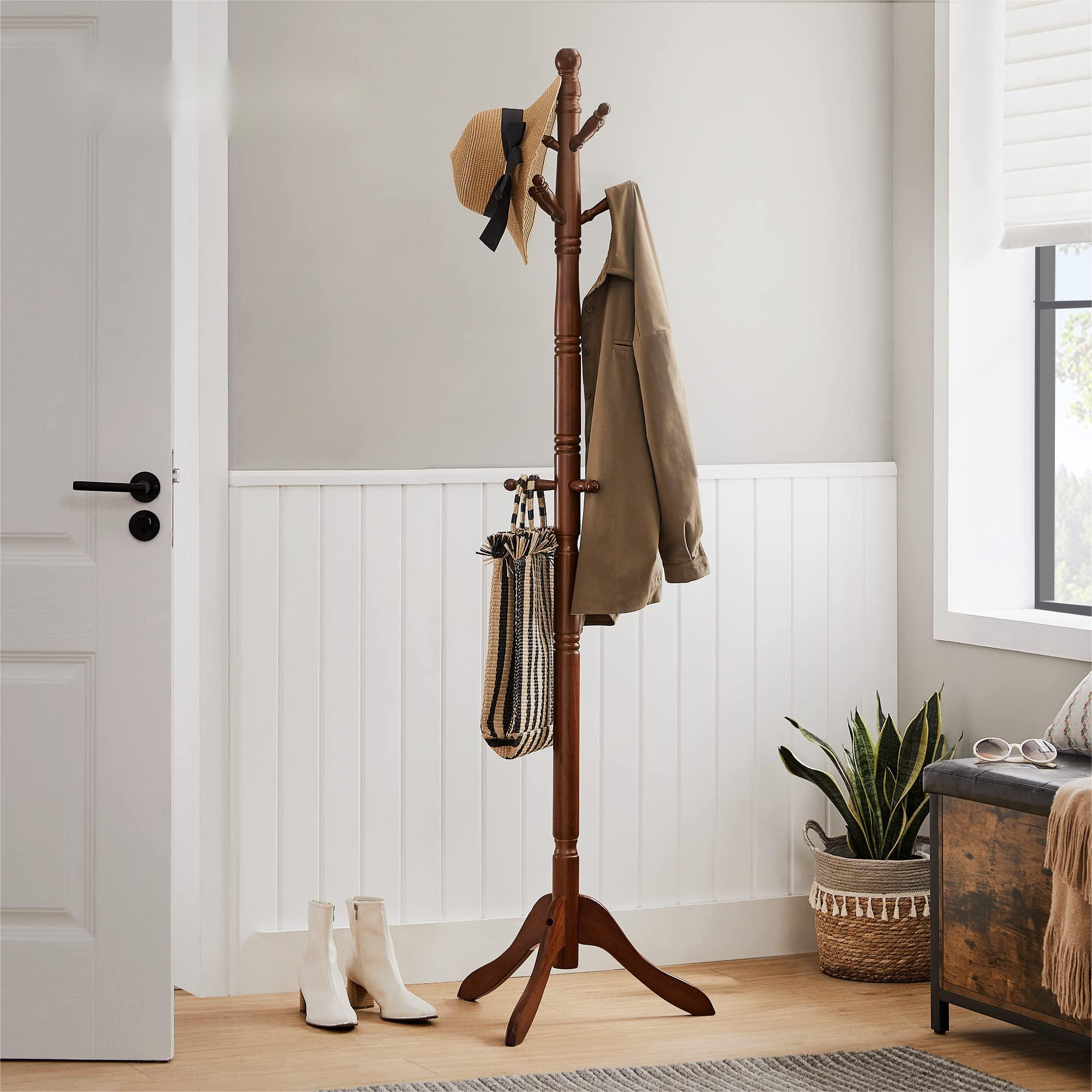 World Menagerie Solid Wood Coat Rack And Stand, Free Standing Hall Coat ...