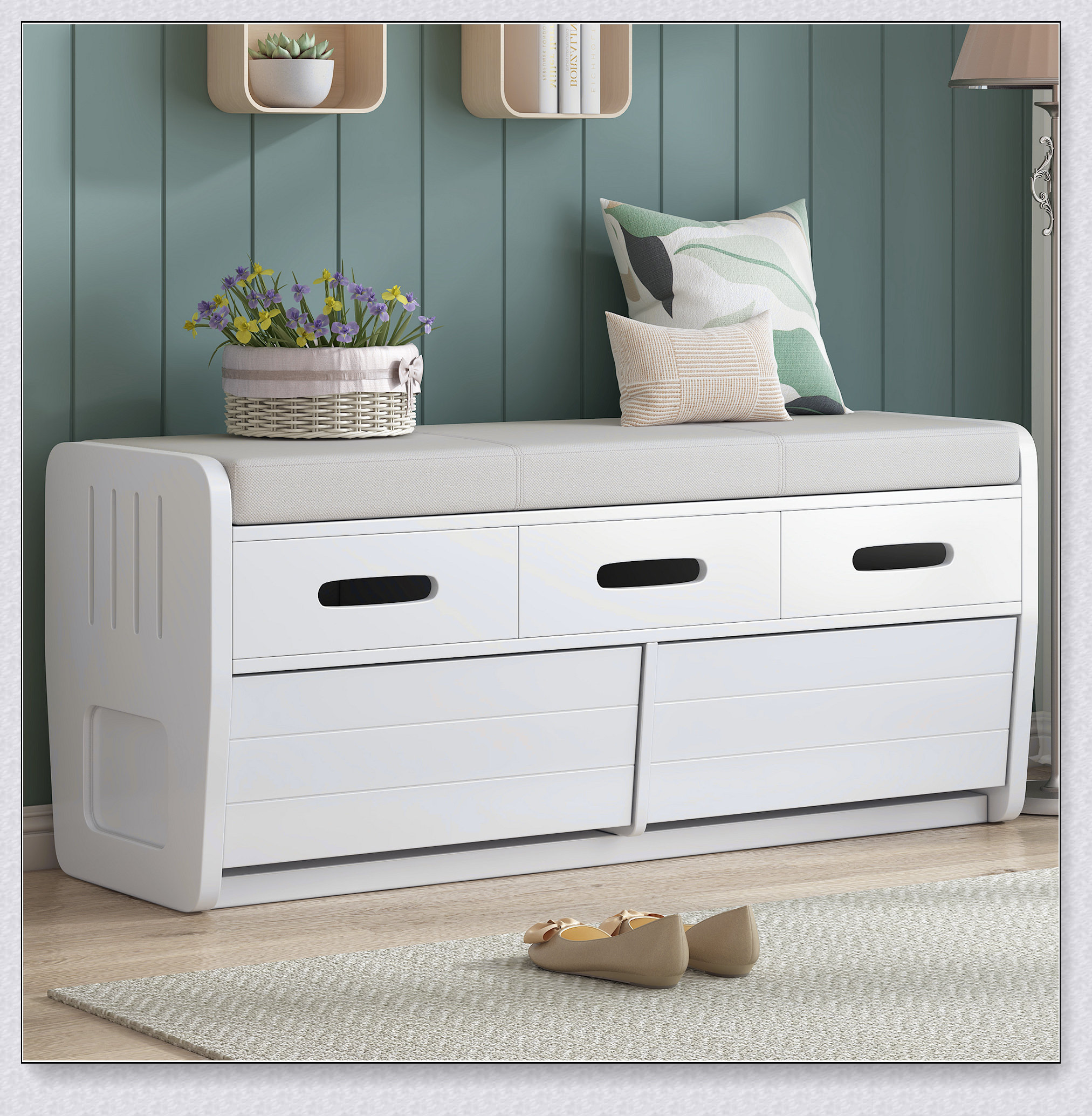 Lark Manor™ Rustic Storage Bench with 2 Drawers, Hidden Storage Space ...
