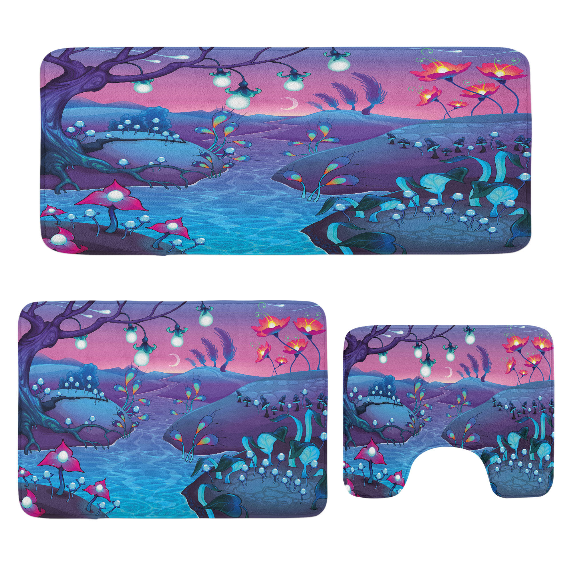 East Urban Home Mushroom Bathroom Rug Set 3 Pieces U-Shape & Rectangle ...