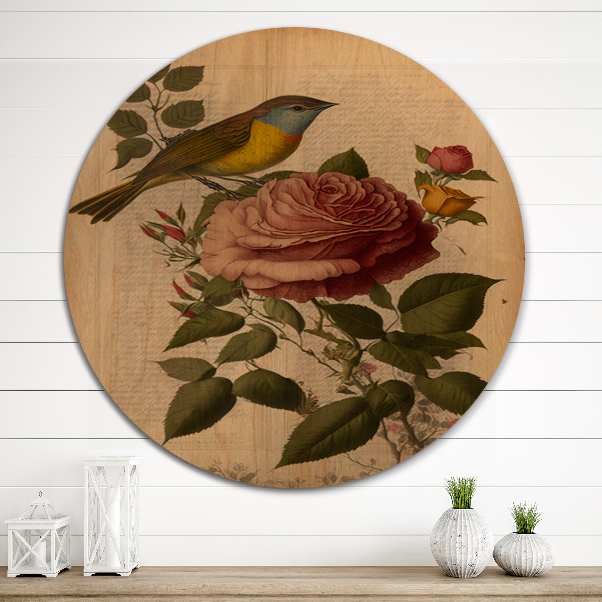 Ophelia & Co. Victorian Retro Pink Rose VI - Floral Rose Wood Wall ...