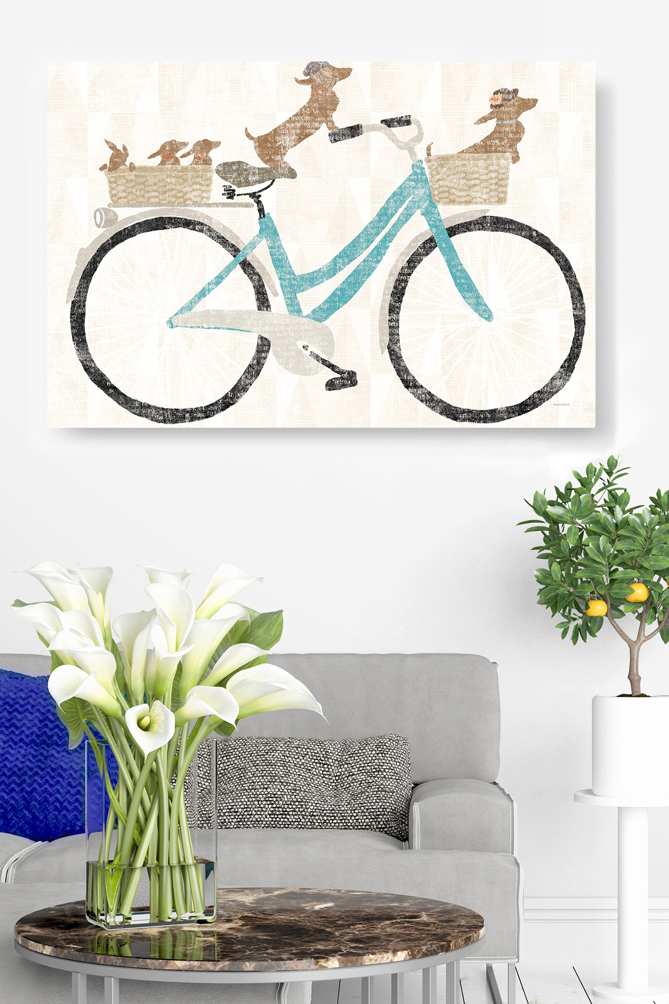 Red Barrel Studio C-00166-Dashing Bicycling Daschunds, Dogs On Bike ...