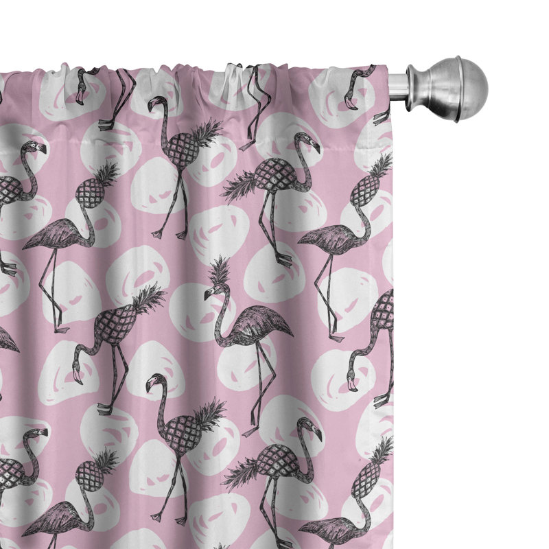 East Urban Home Flamingo 4-Panel Curtains, Modern Exotic Birds, Pale ...