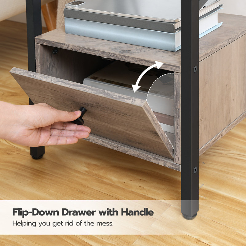 17 Stories 21.5" Iron Nightstand with Storage and Built-In Outlets ...