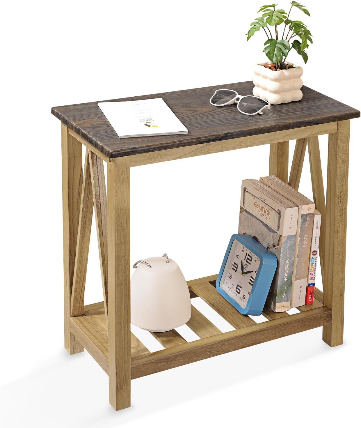 Gracie Oaks Rustic Narrow Side Table With Storage Shelf, Rectangular ...