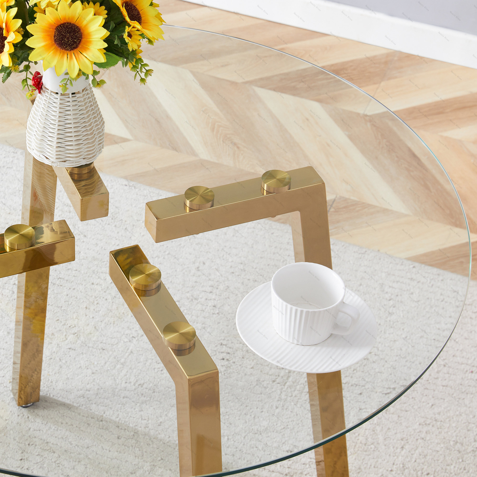 Wrought Studio Modern Luxurious Round Tempered Glass Dining Table with ...