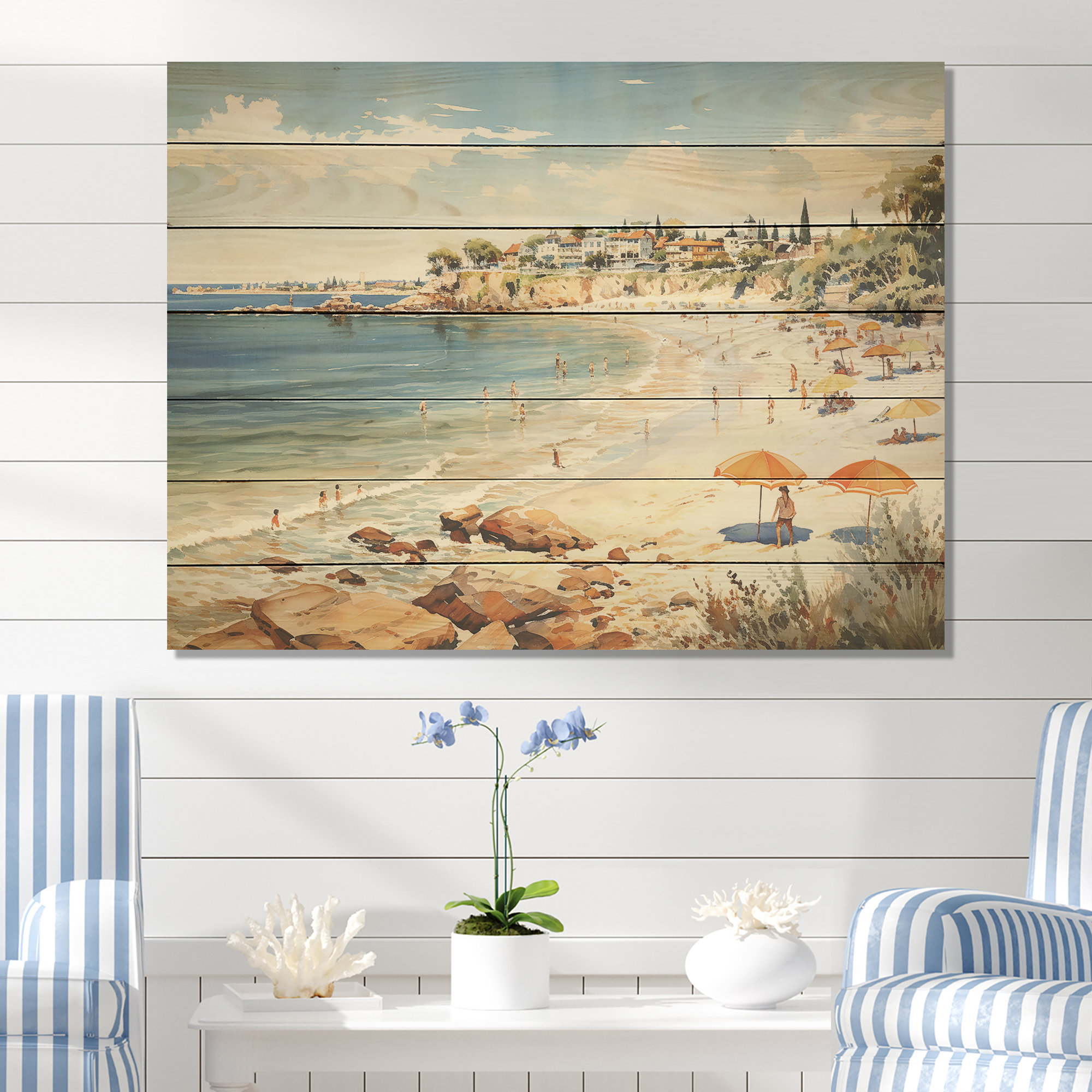Dovecove Vintage Beach Day Tranquilty III - Coastal Beach Sand On Wood ...