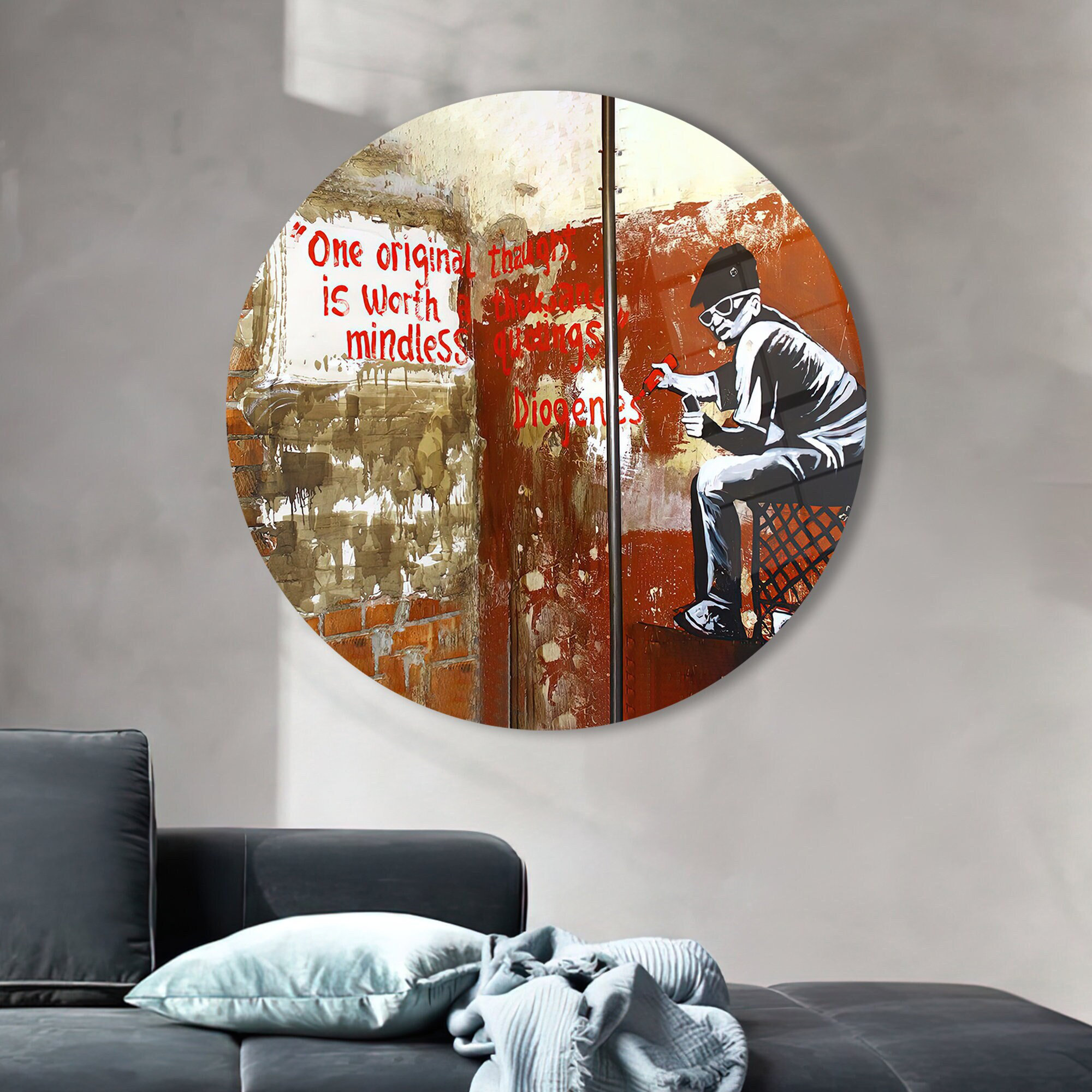 Trinx Banksy-Inspired Original Thought Graffiti Art on Glass for Home ...