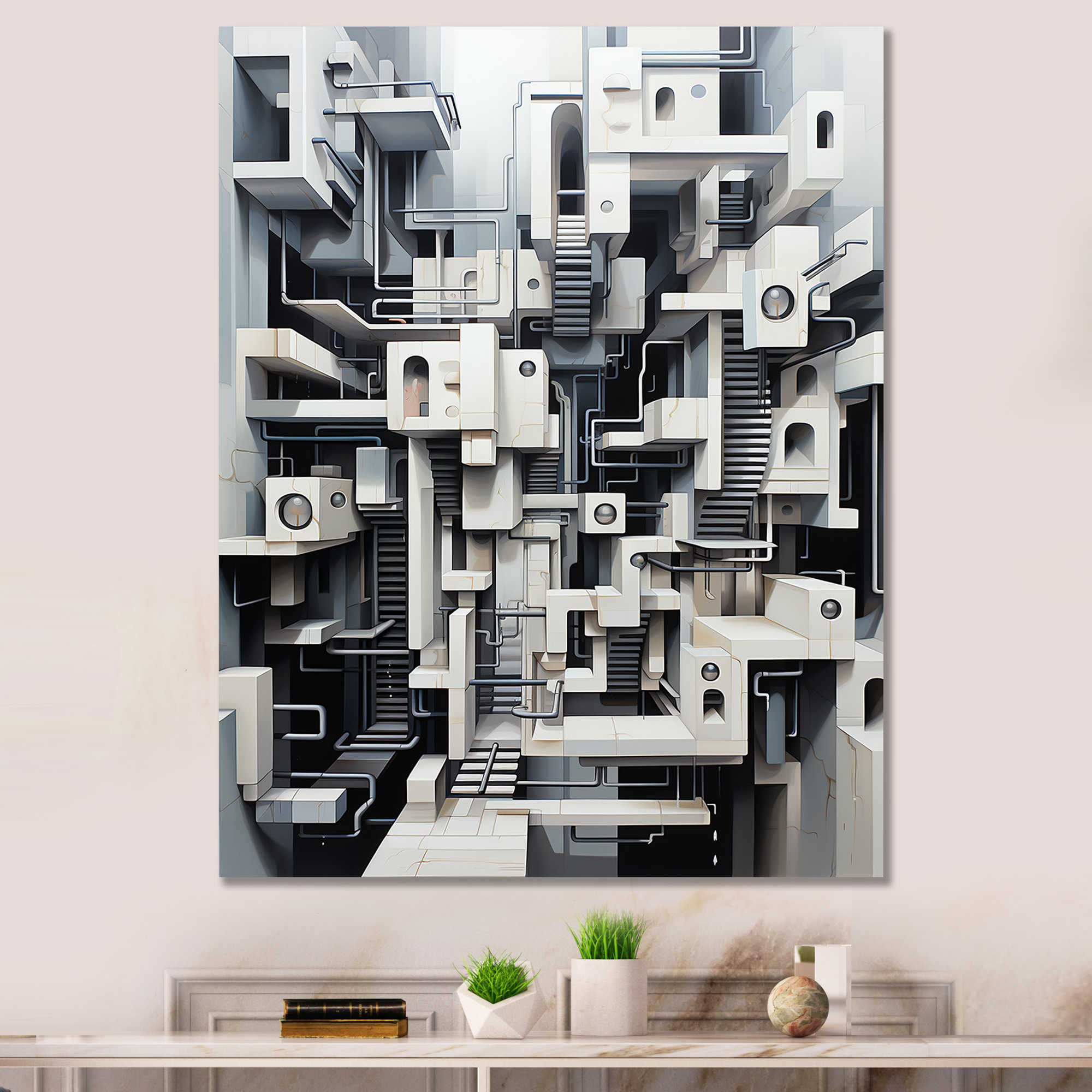 Brayden Studio® Black White Opt Art Illusory Reflections III On Canvas ...