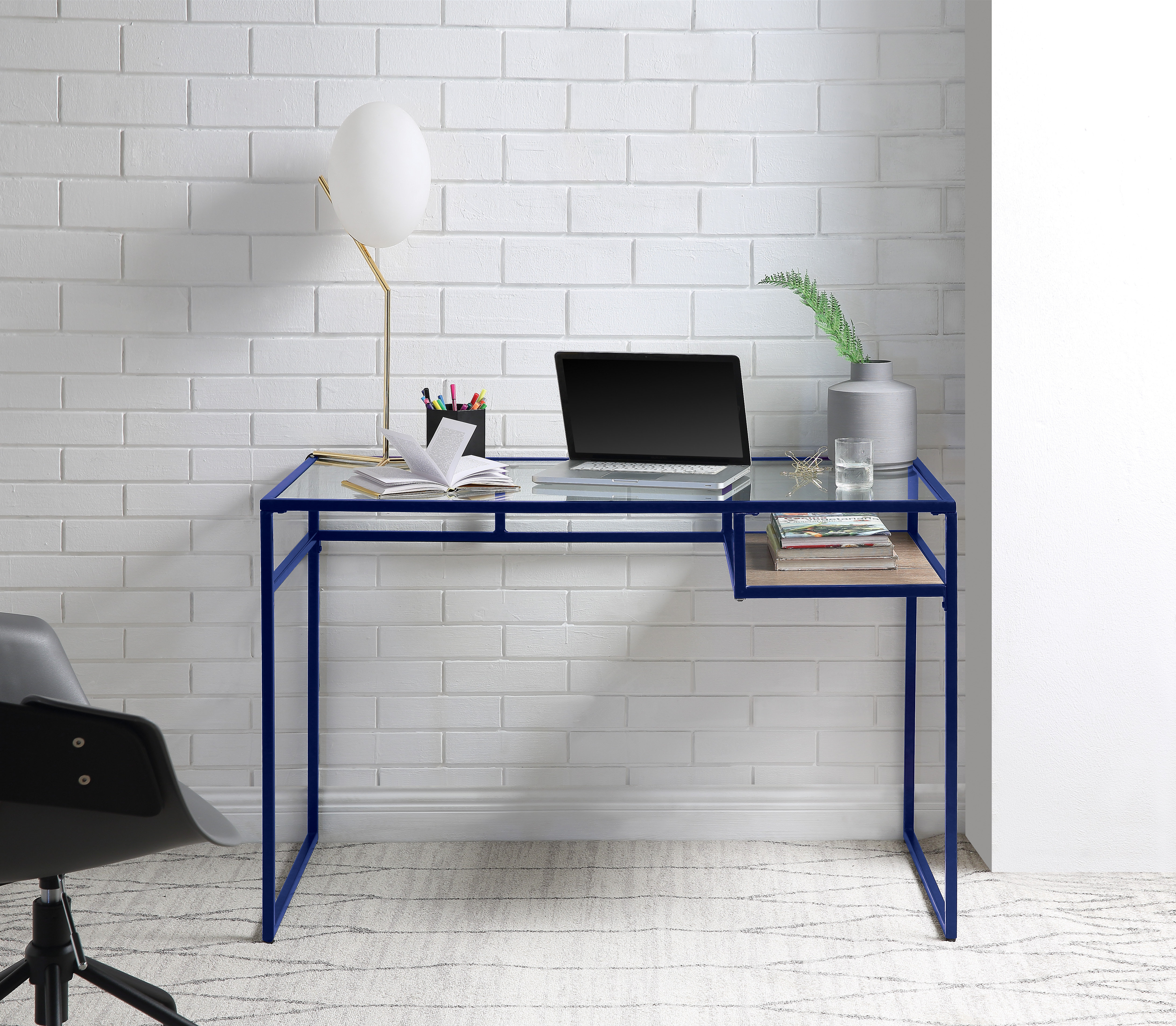 17 Stories Tadeo Writing Desk with Glass Top & Open Shelf - Wayfair Canada