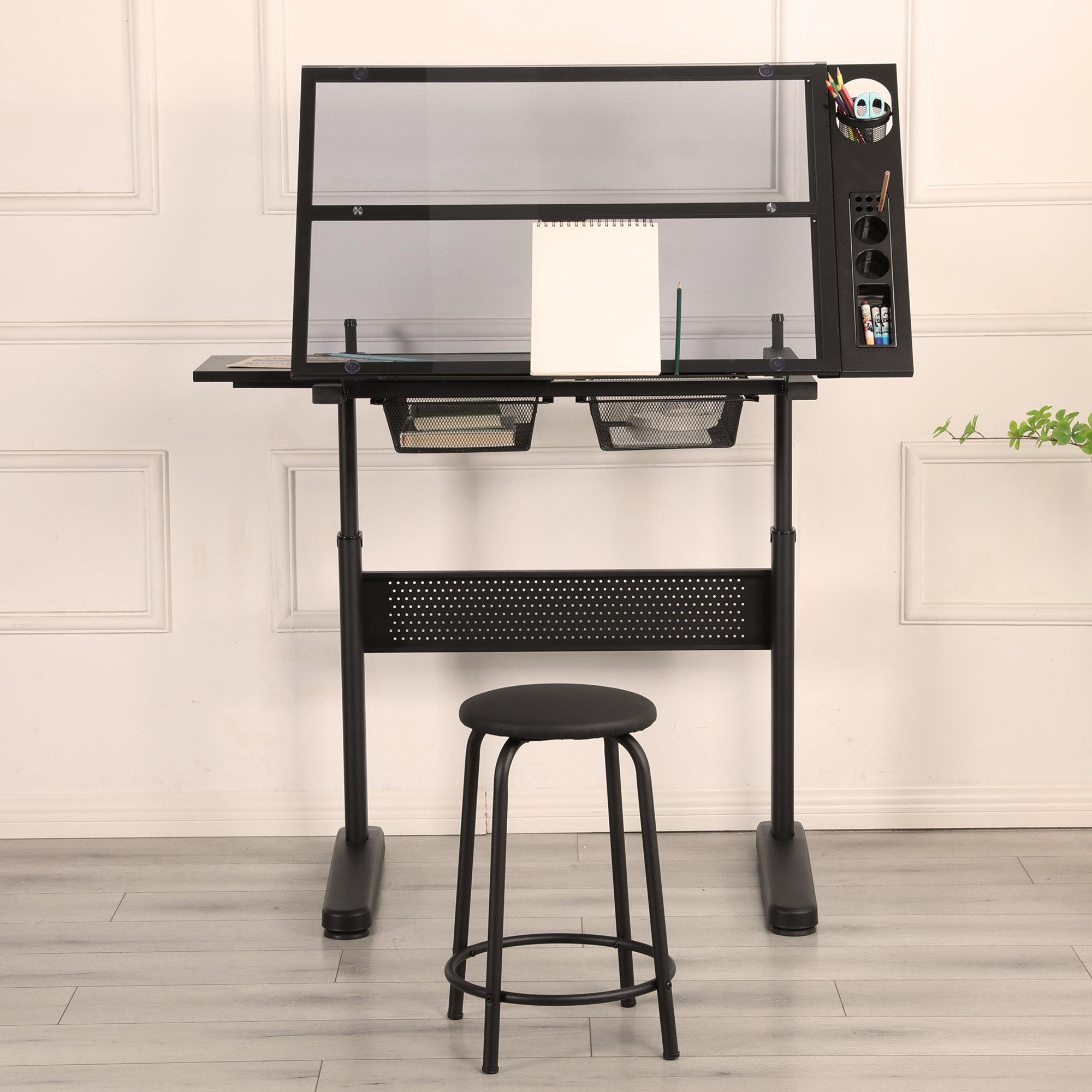 Inbox Zero hand crank adjustable drafting table drawing desk with 2 ...