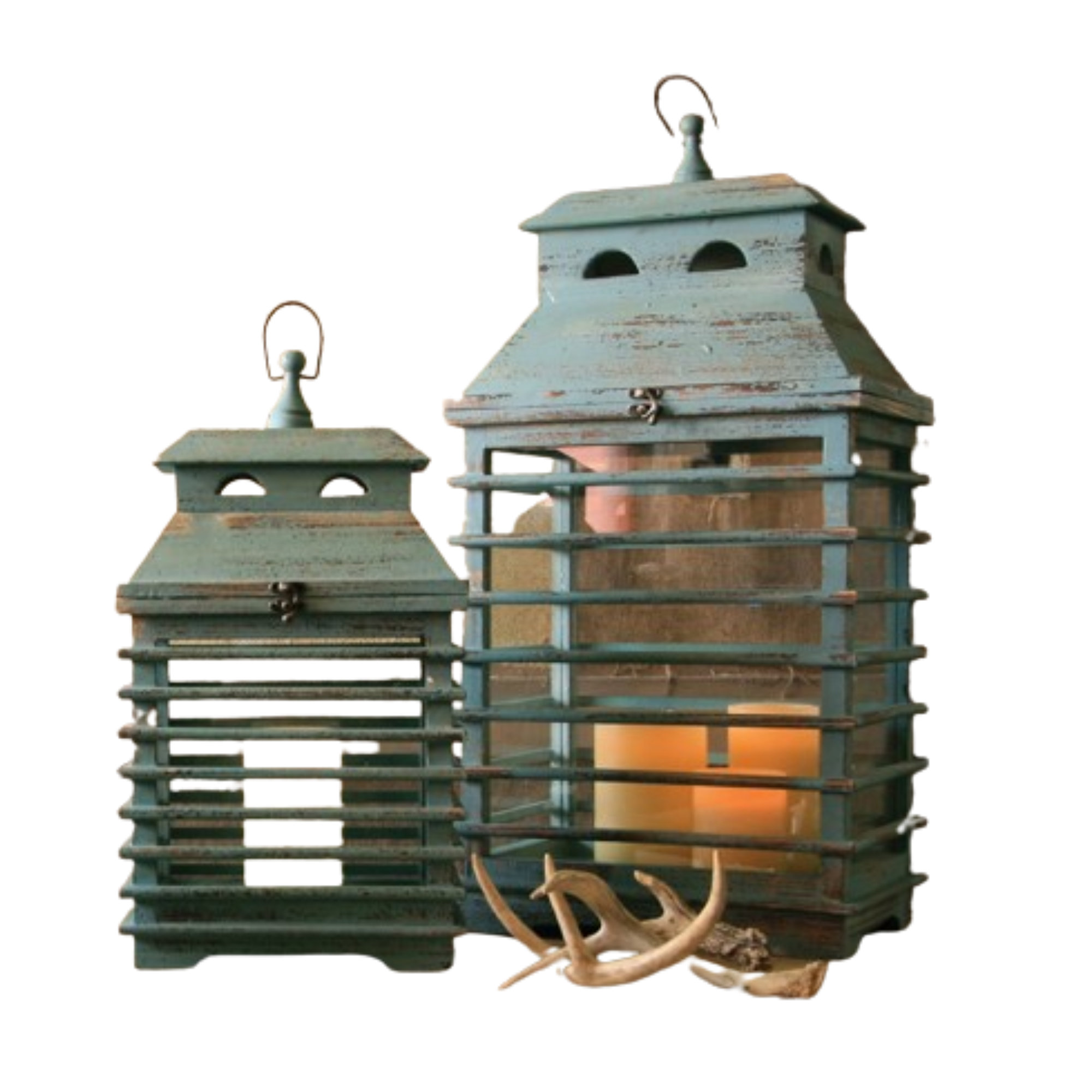 Kalalou 2 Pieces Vintage Blue Shutter Lanterns - Wayfair Canada