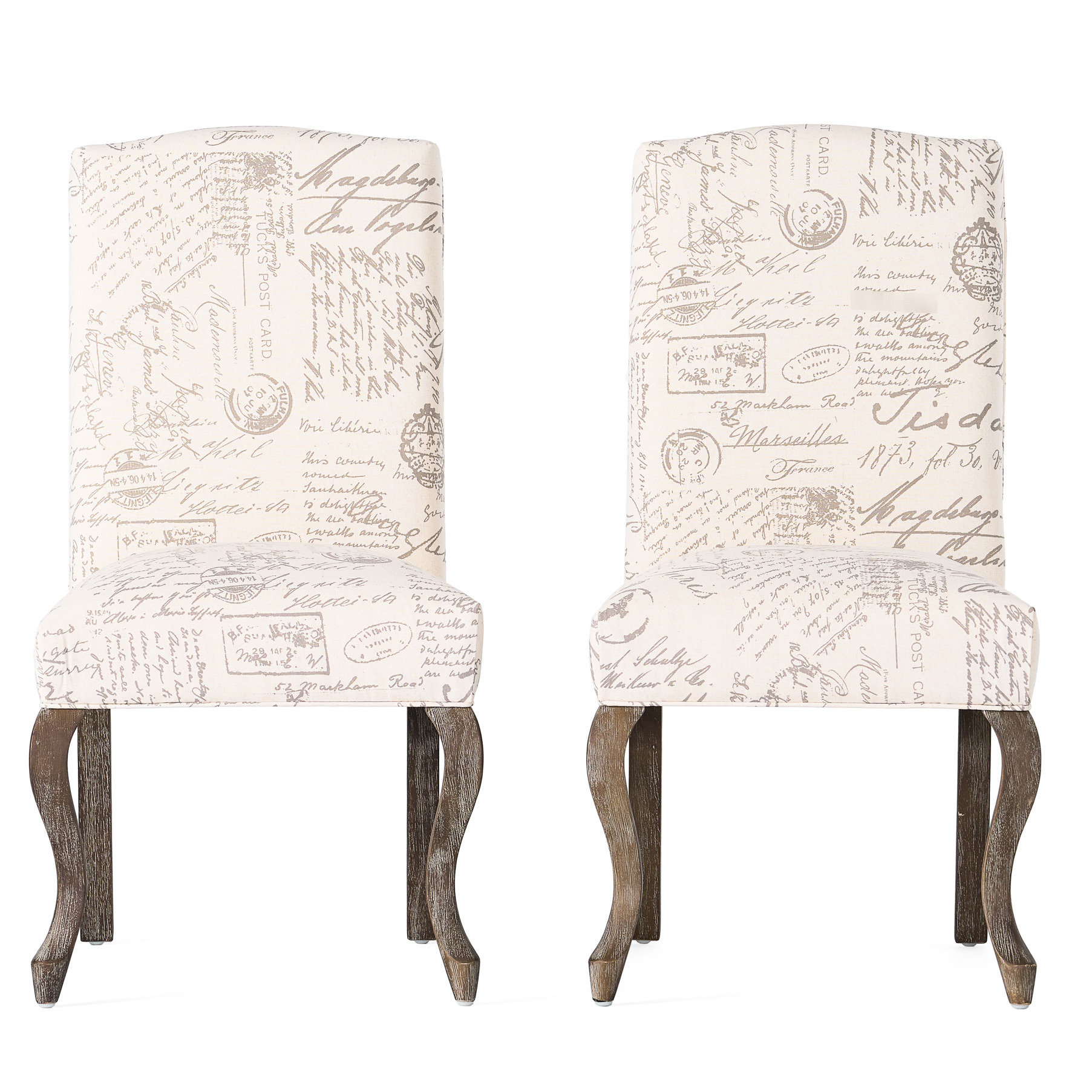 One Allium Way® Of 2 Kd Dining Chairs - Beige Fabric With French Script ...