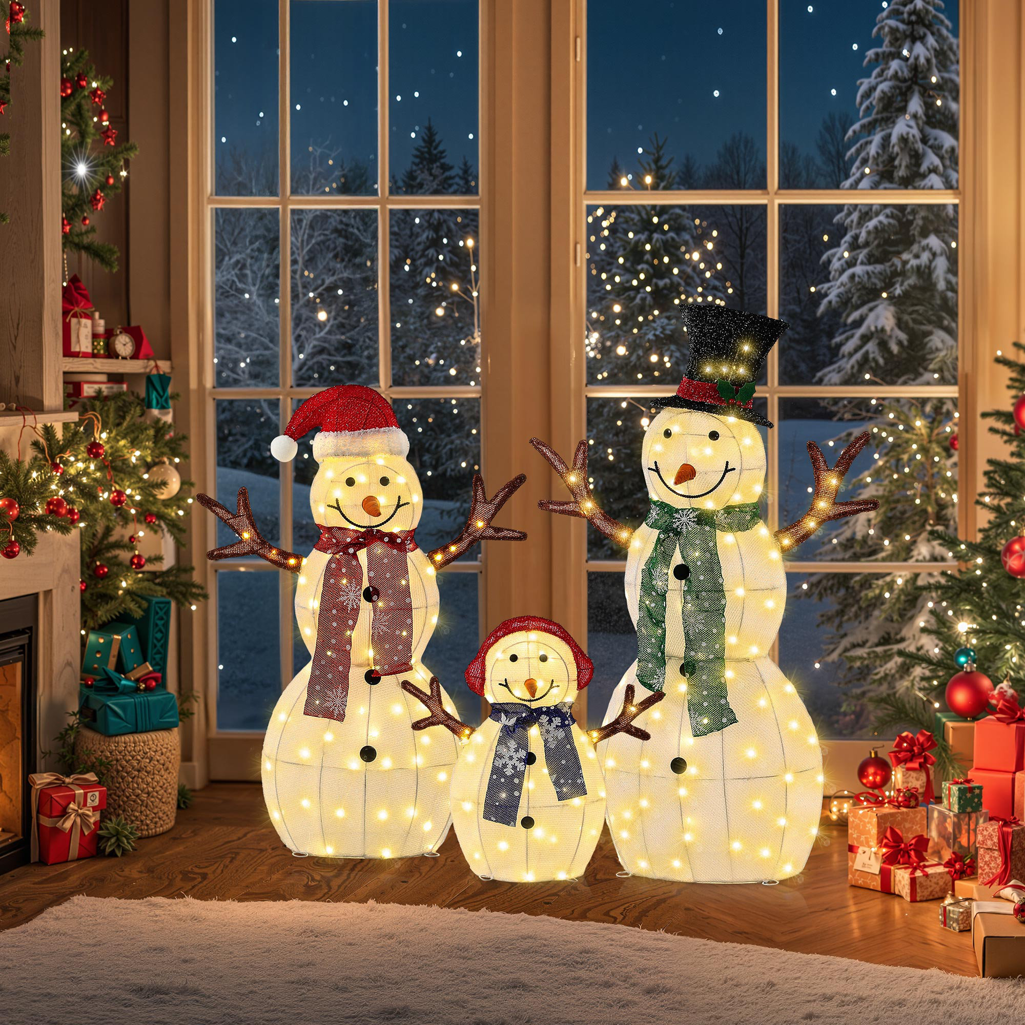 The Holiday Aisle® Glittering Christmas Snowman Decorations, 3D Pre-Lit ...
