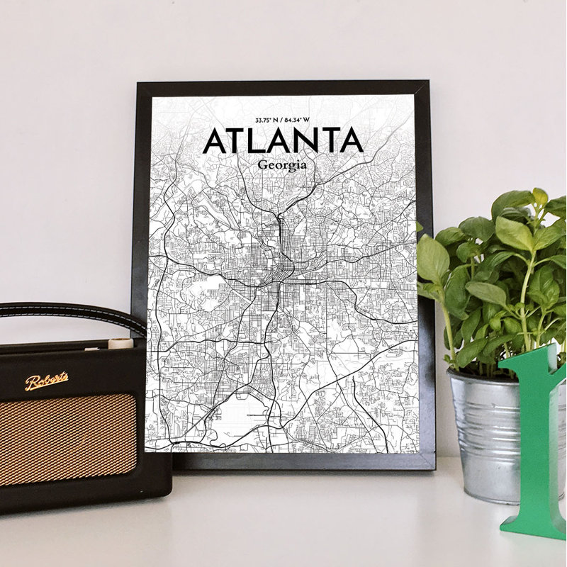 Wrought Studio 'Atlanta City Map' Graphic Art Print Poster in Tones ...