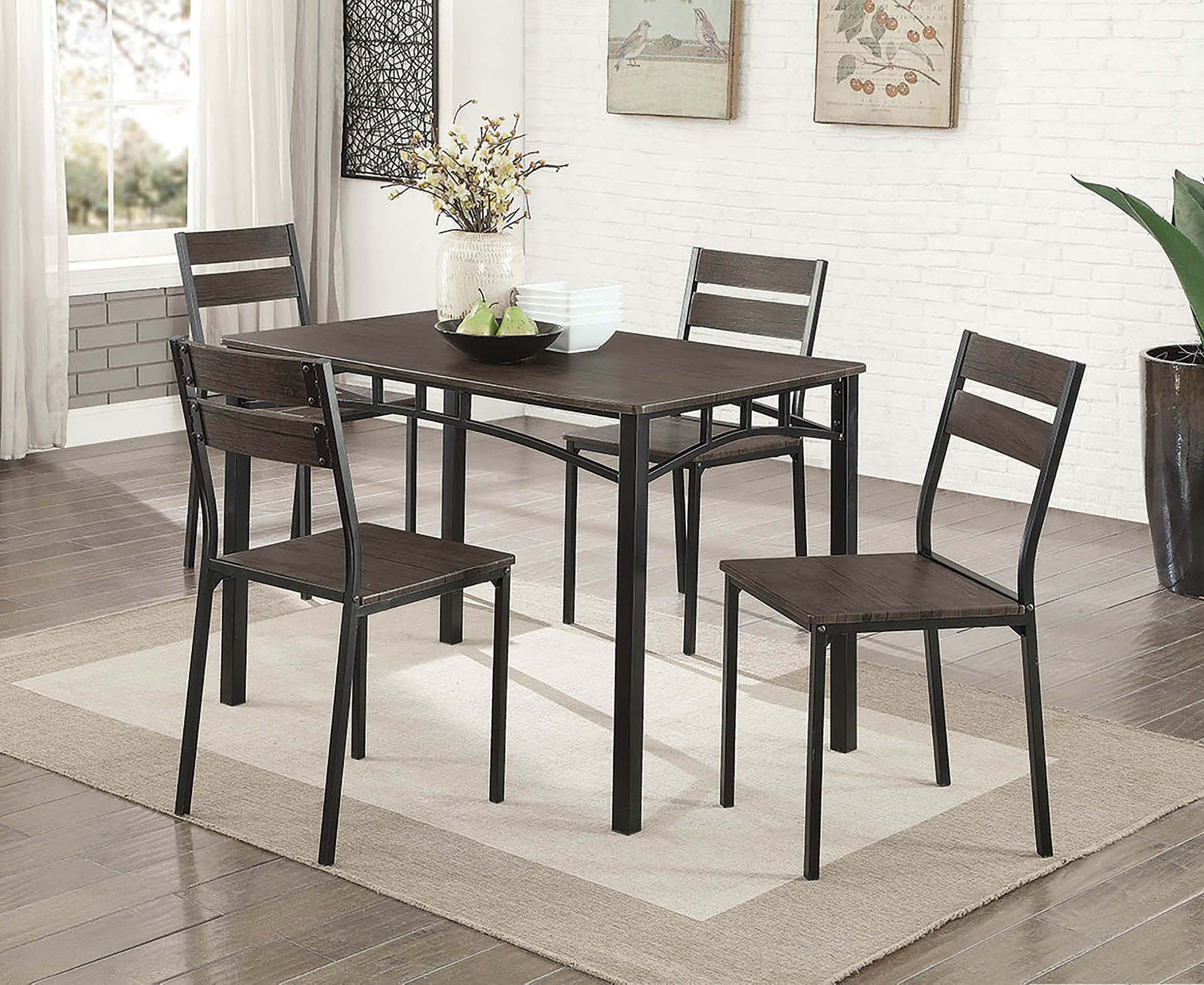 17 Stories Simple Metal Frame Dining 5Pc Set Wooden Set Table Top ...