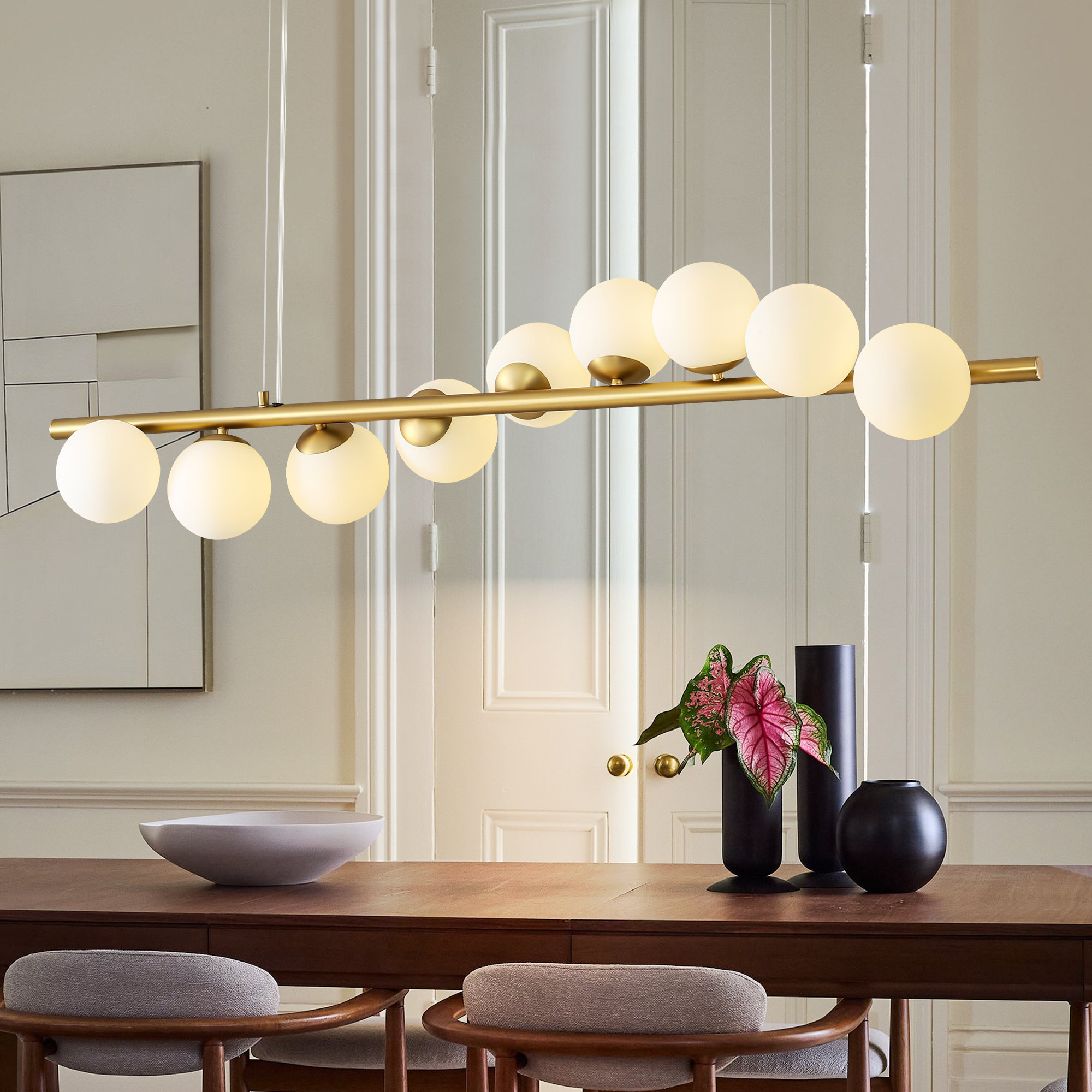 Mercer41 9 - Light Kitchen Island Linear Globe Pendant Chandelier ...