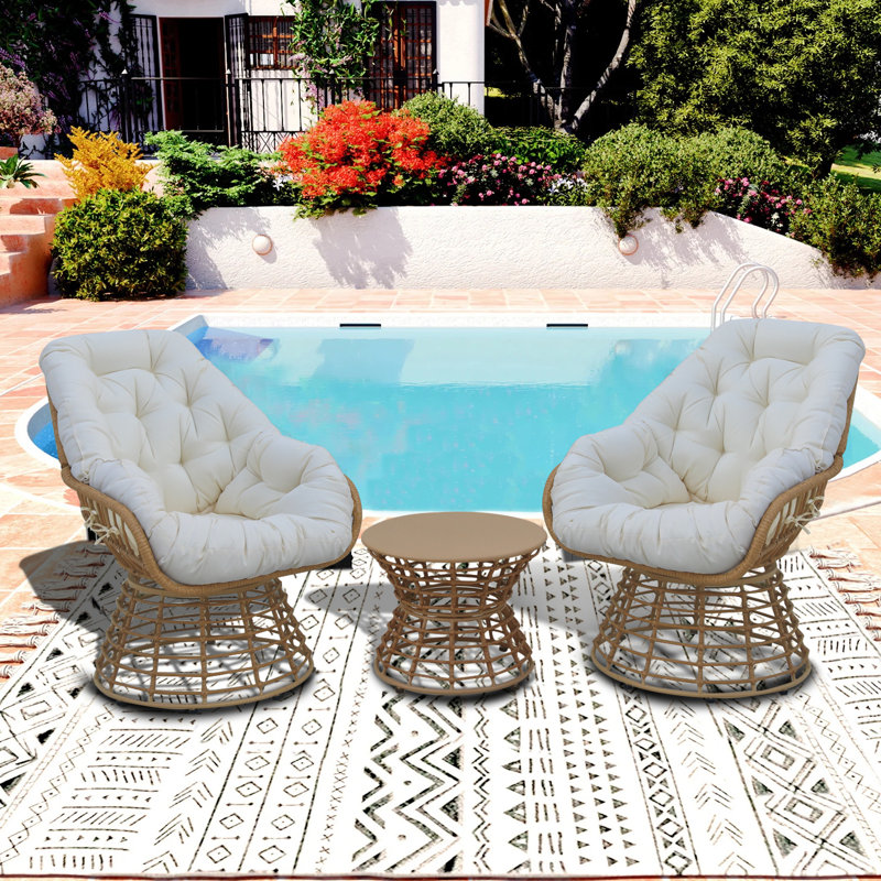 Bay Isle Home™ 3-Piece Swivel Wicker Patio Conversation Set with ...