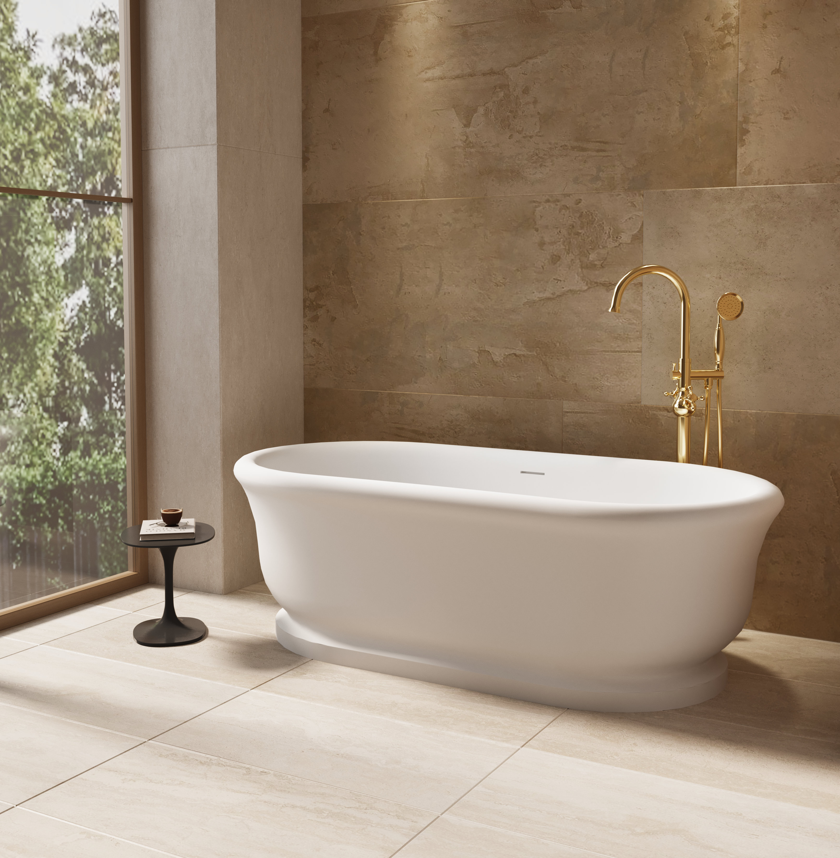 Craft Tech Haven 67" White Solid Surface Freestanding Bathtub With ...