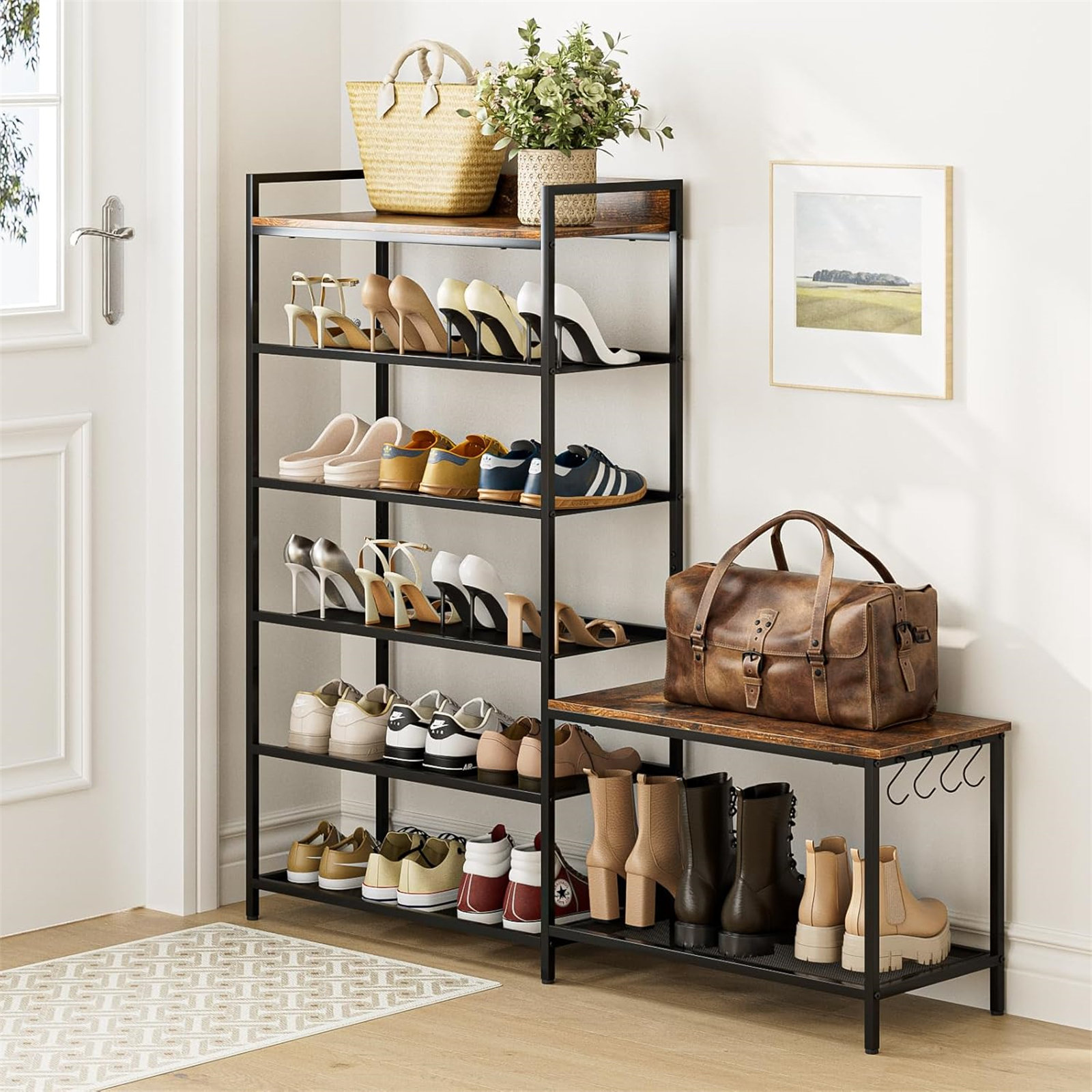 17 Stories Shoe Rack Bench Storage Organizer for entryway, 6 Tier ...