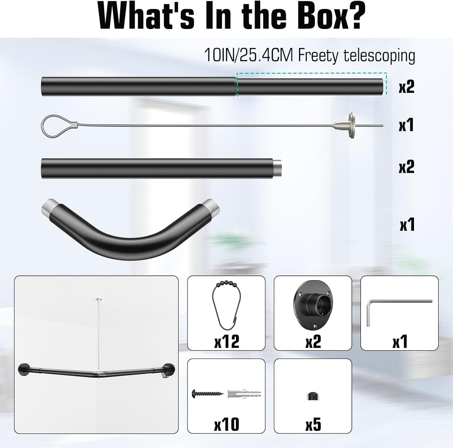 MCKINNON HOME FURNISHINGS, INC. L Shaped Shower Curtain Rod, Adjustable ...