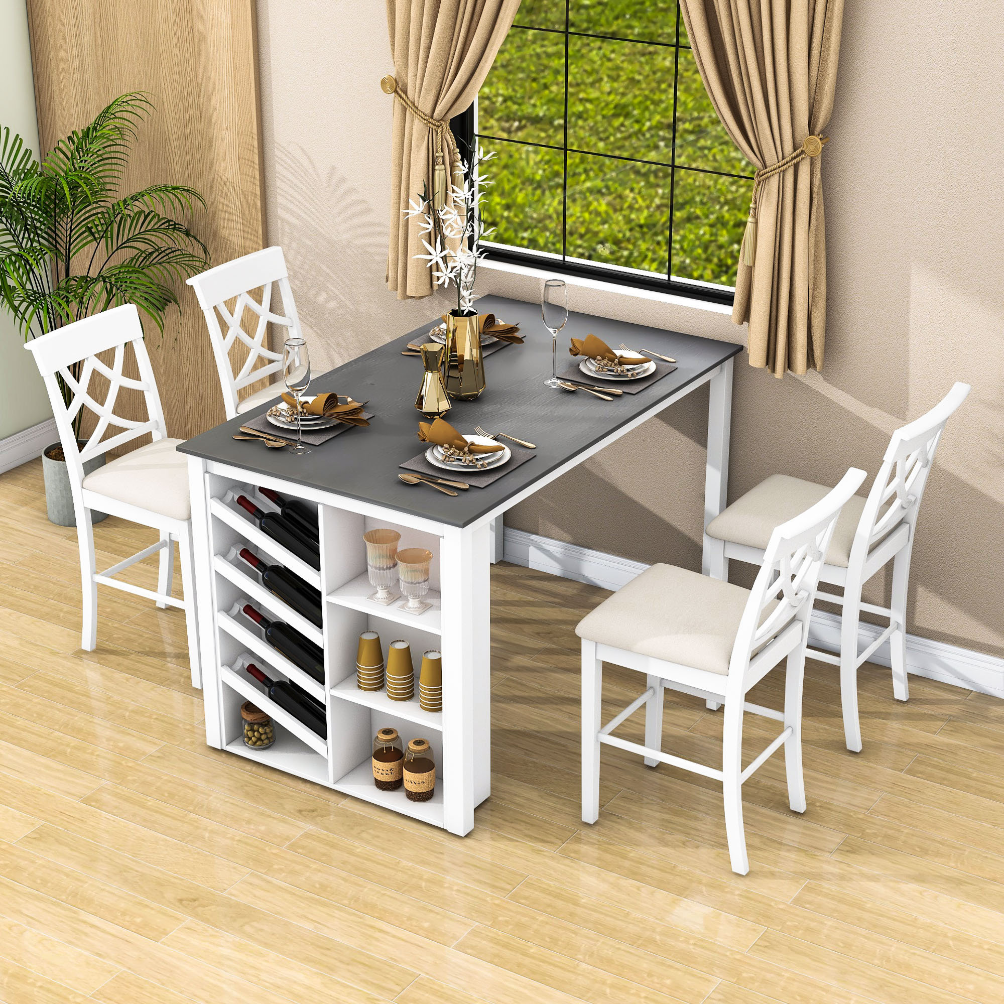 Lark Manor Charnele 5-Piece Dining Table Set, Counter Height Dining ...