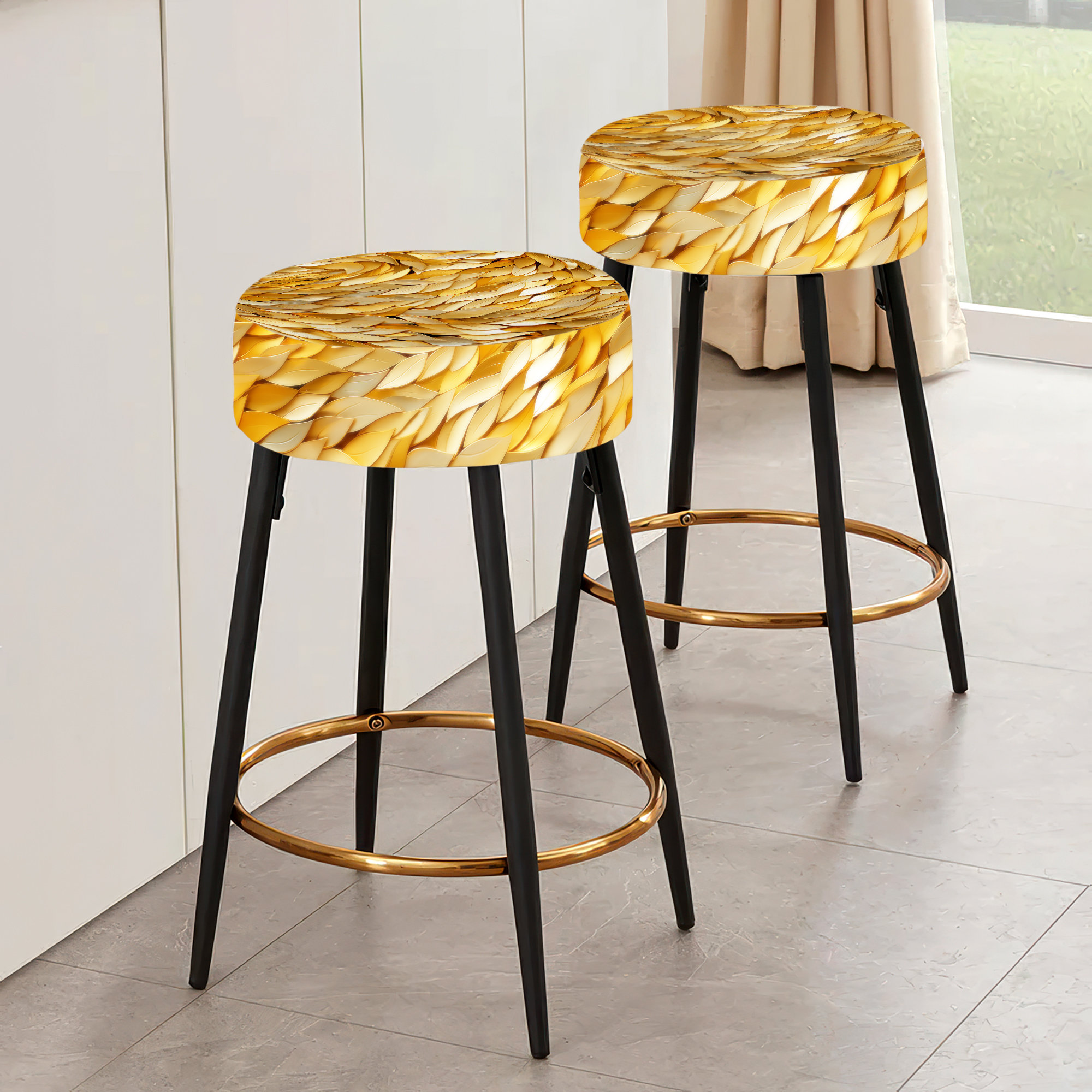 Design Art Gold Fish Scales - Marble Bar Stools Set Of 2 | Wayfair