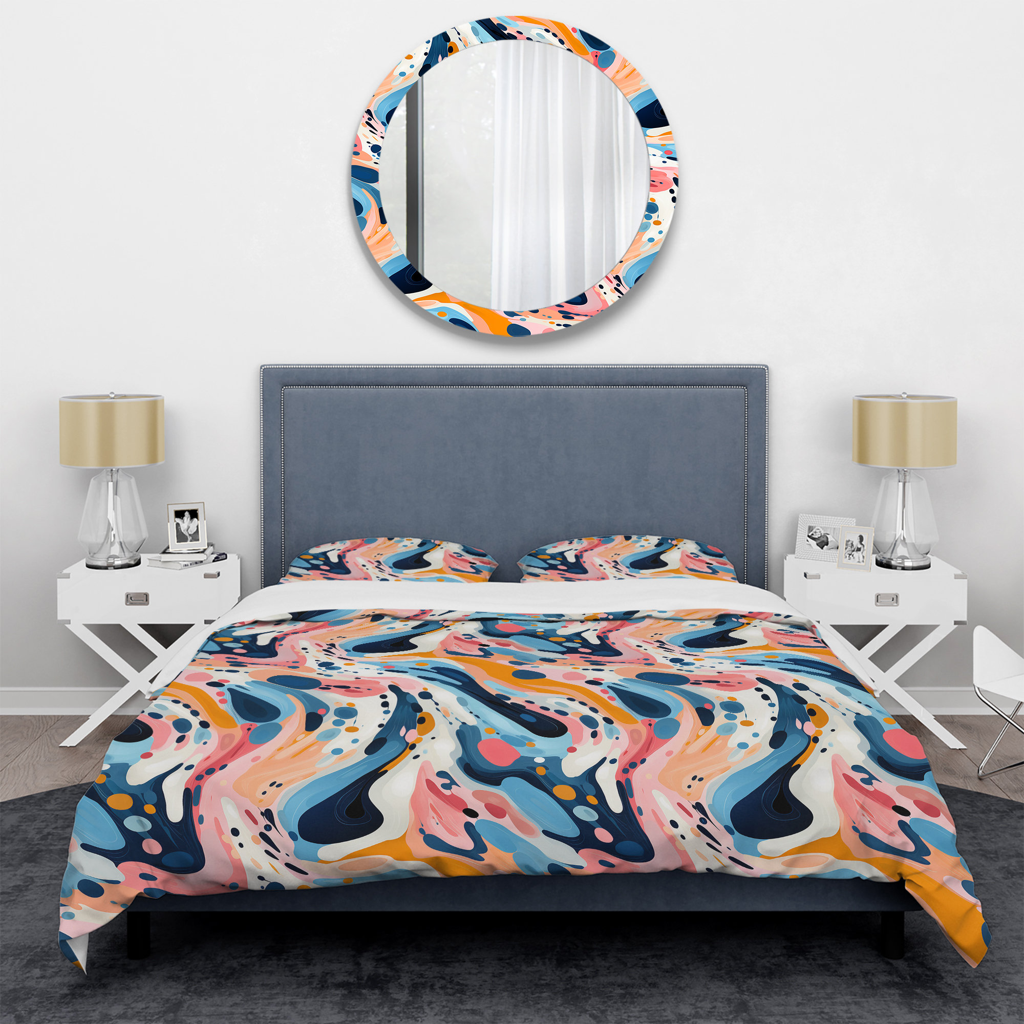 Design Art Blue And Pink Midcentury Geometric Collage II Duvet Cover ...