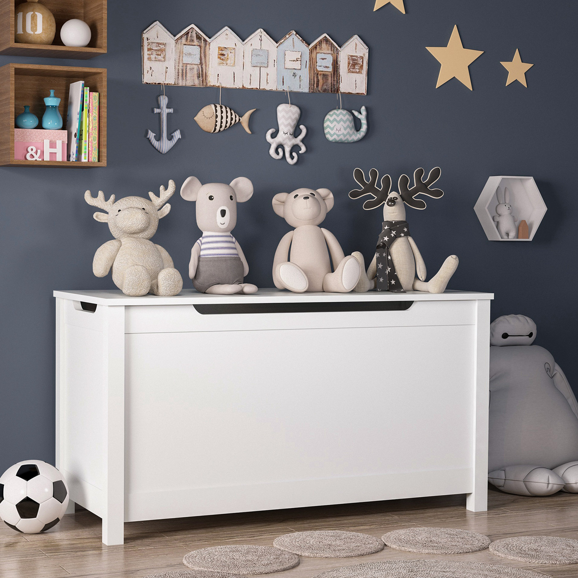 BOSTINS Flip Top Wooden Storage Bench，Wooden Toy Box Storage with ...