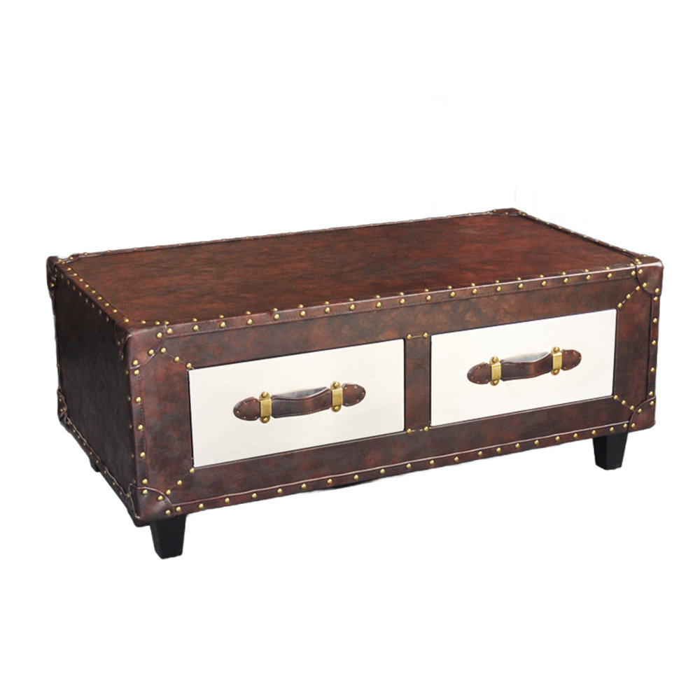 Industrial Style Sofa Brown Leather Coffee Table - Wayfair Canada