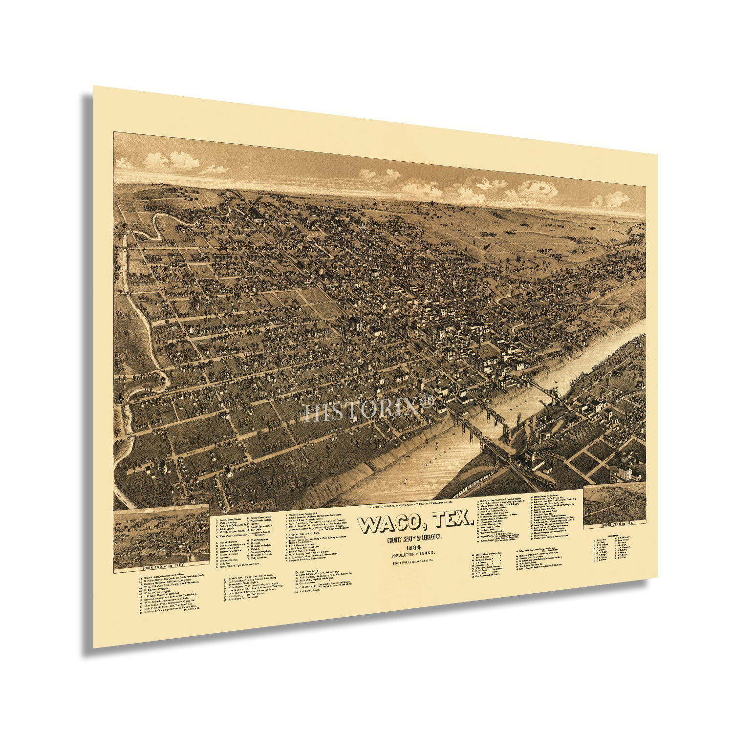 HISTORIC PRINTS 1886 Waco Texas Map On Paper Print | Wayfair