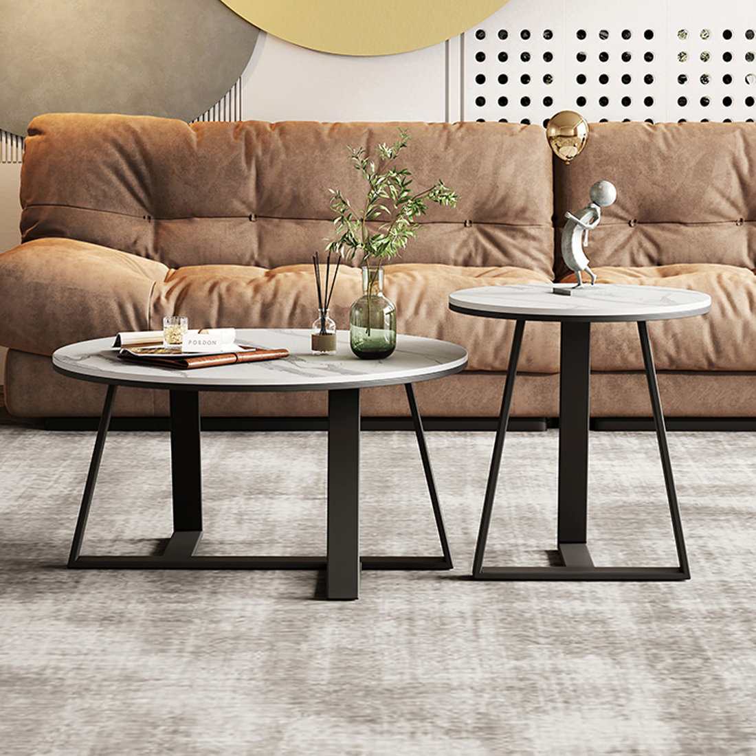 Wade Logan® Modern Coffee Table Set with Sintered Stone Top | Wayfair