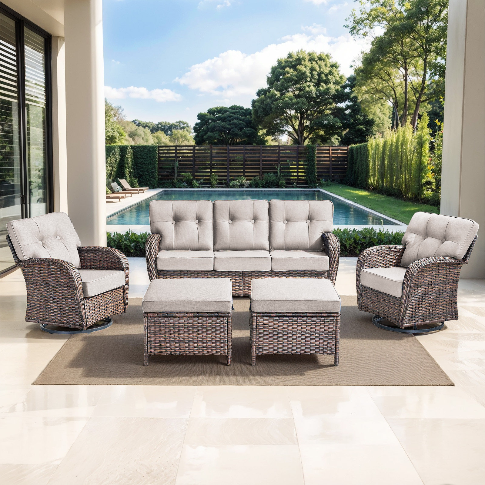Winston Porter Nikole 7-Person Outdoor Wicker Patio Conversation Set ...