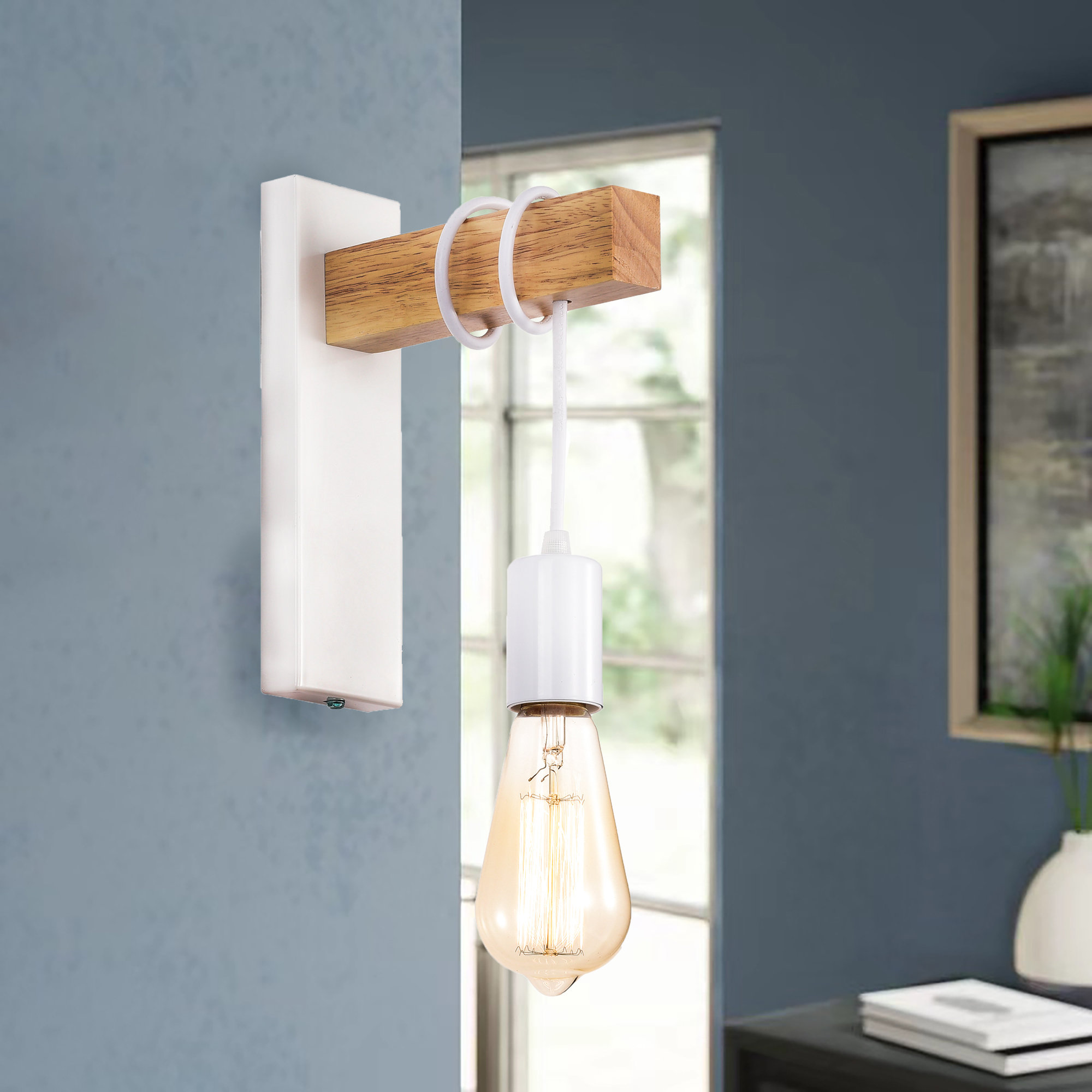 Ebern Designs Armahni Farmhouse White Wall Sconce Wood Rustic Wall ...