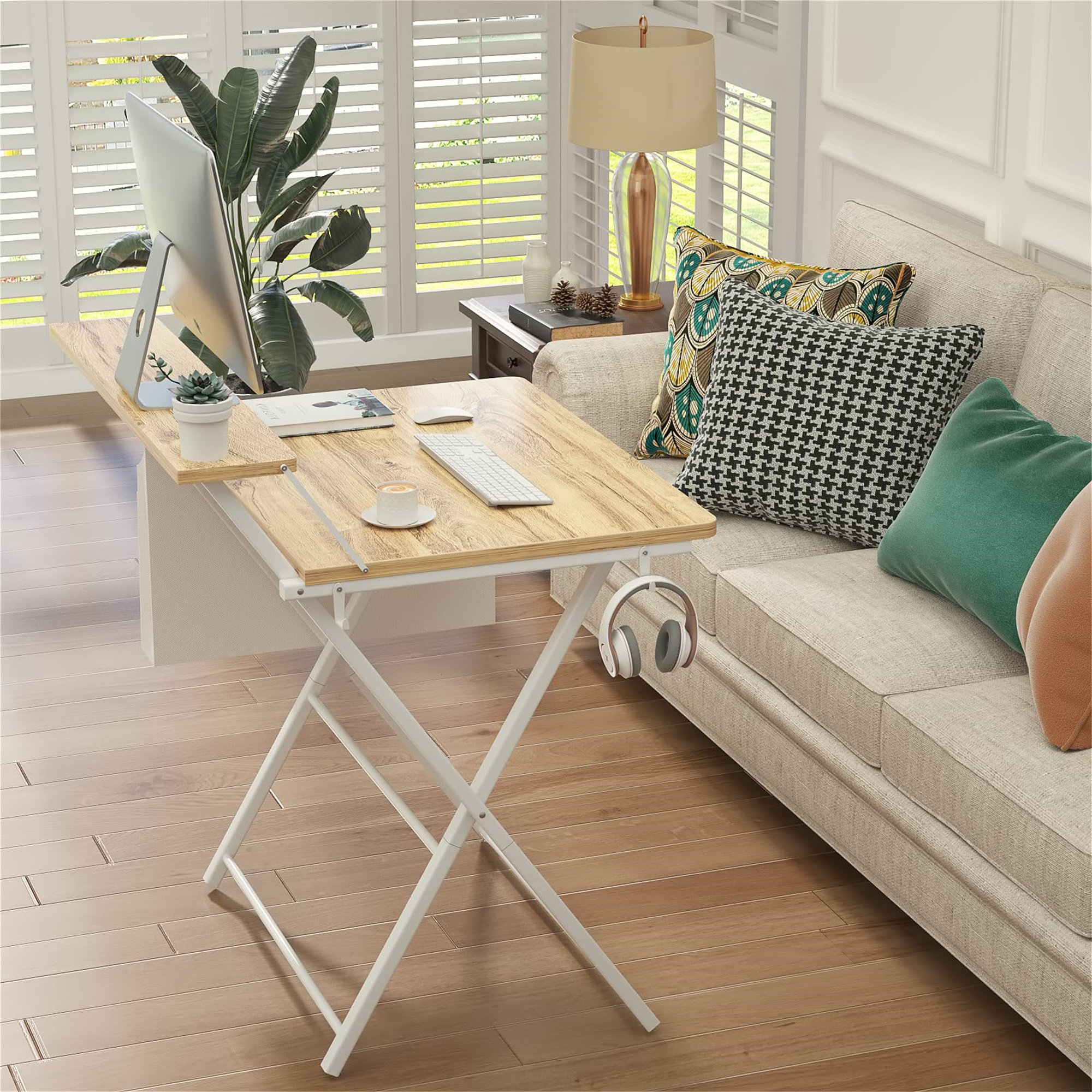 Latitude Run Folding Table With Monitor Stand, Small Computer Table ...