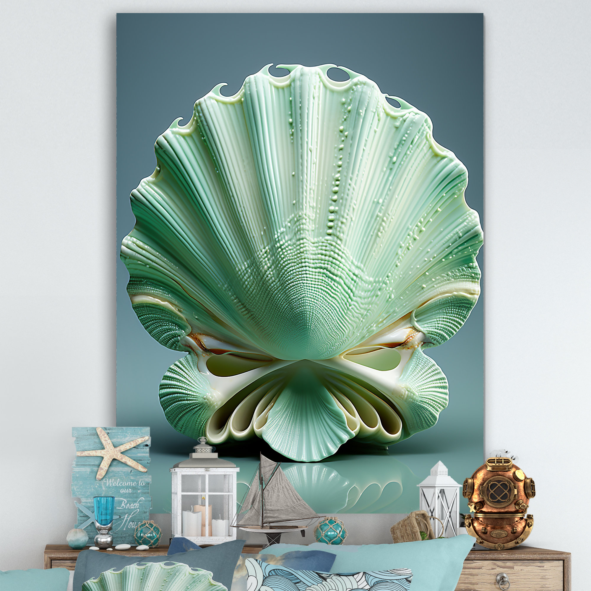 Design Art Green Clam Ocean Treasures II - Clam Canvas Print - Wayfair ...