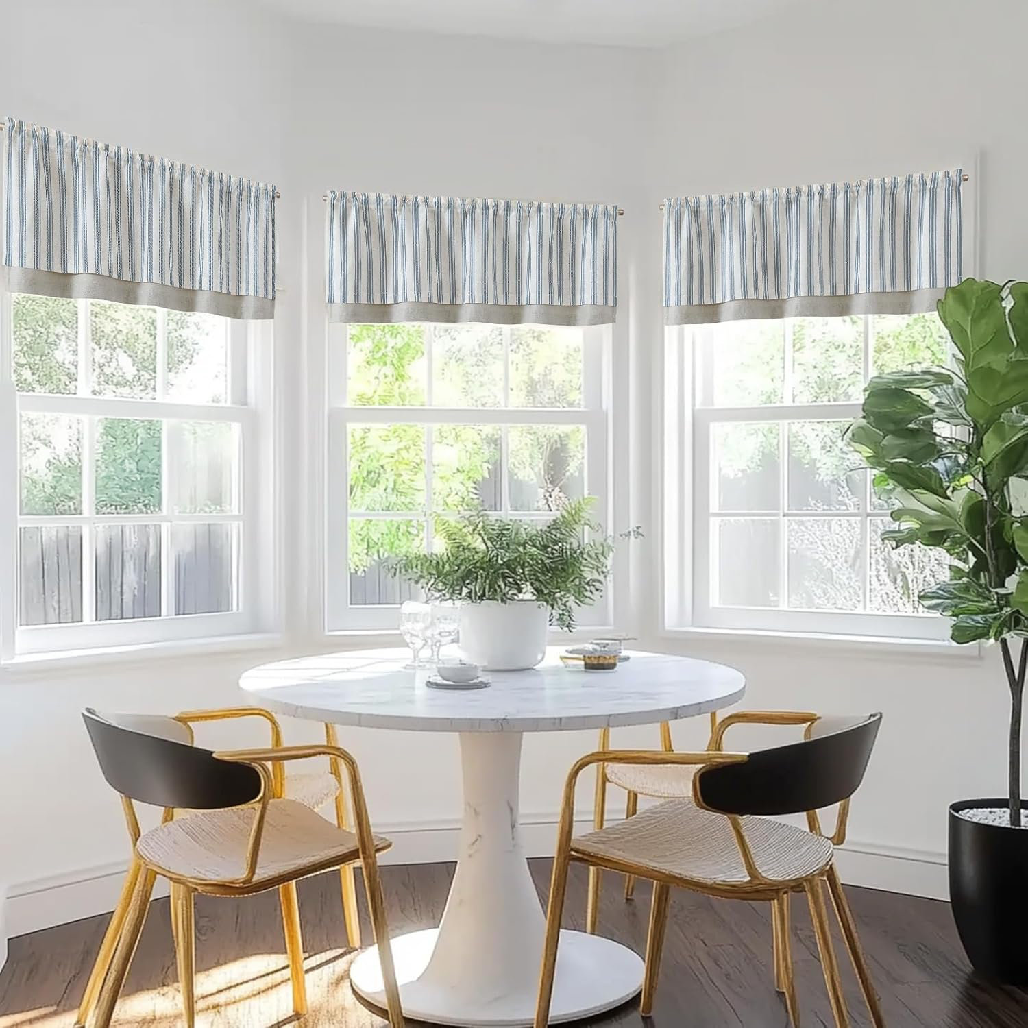 JINCHAN Linen Striped Valance Curtain Farmhouse Double Layer Valance ...