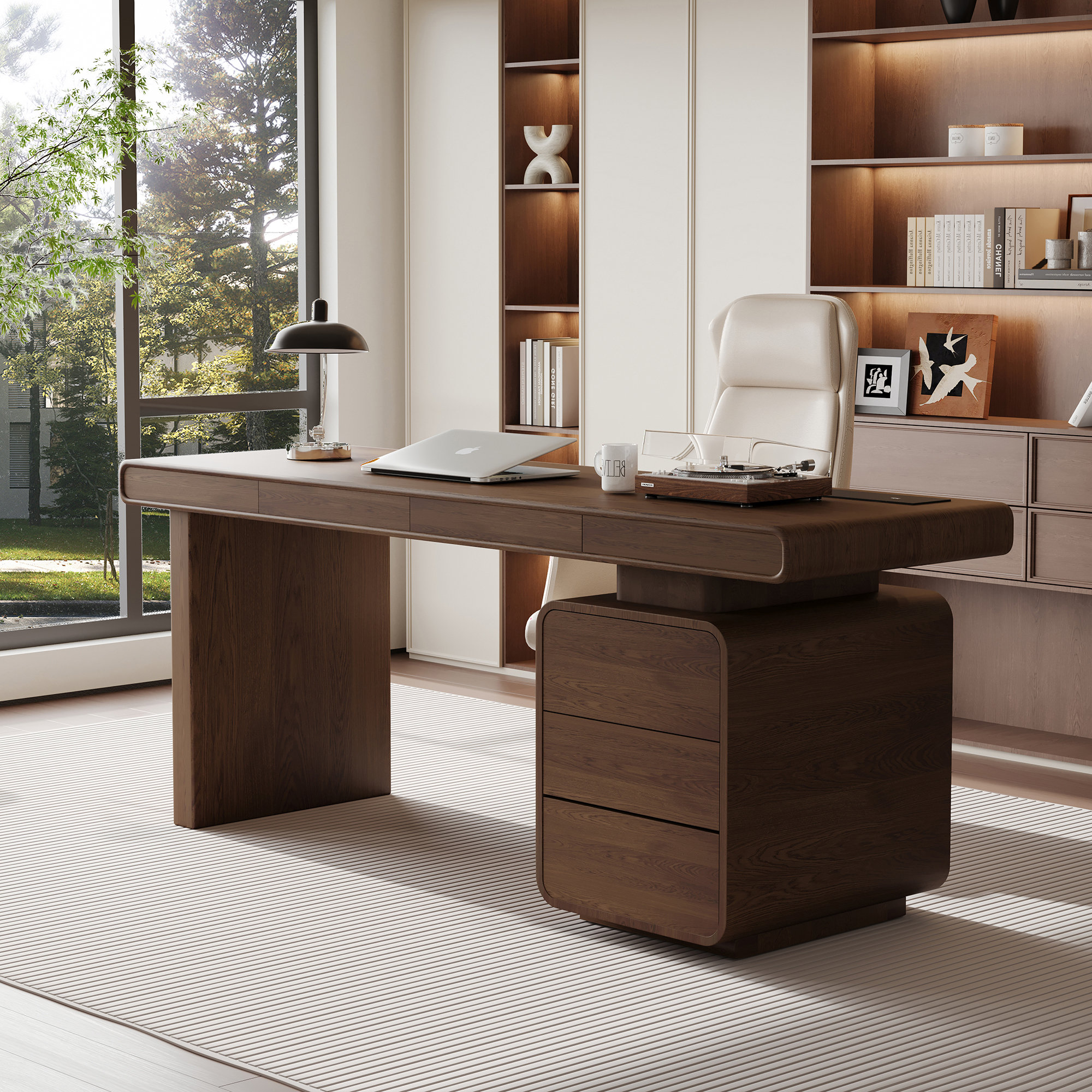 Inbox Zero Modern Luxury Walnut Executive Desk With Built In Outlets ...