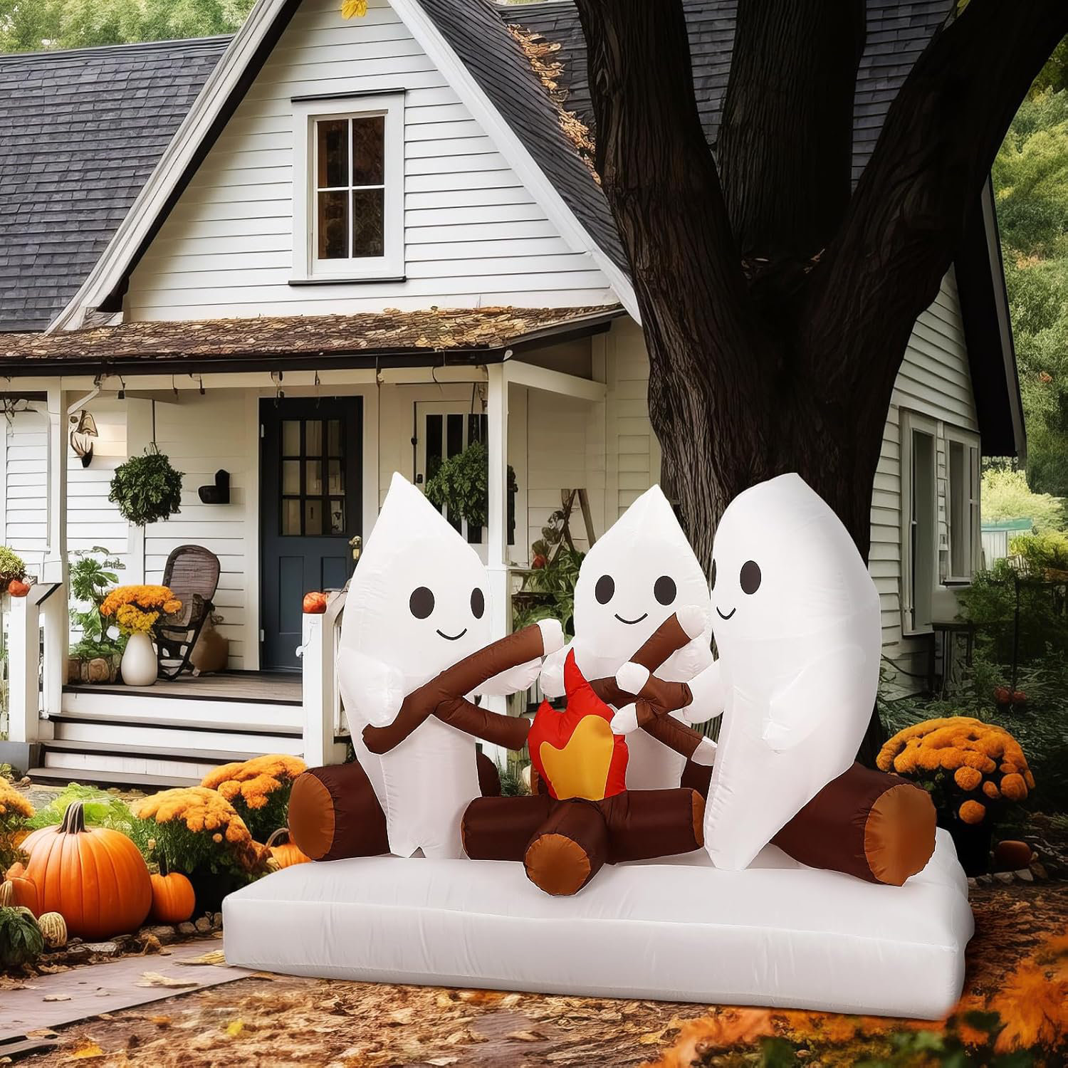 The Holiday Aisle® 6 ft Ghost Campfire Halloween Inflatable Ghost ...