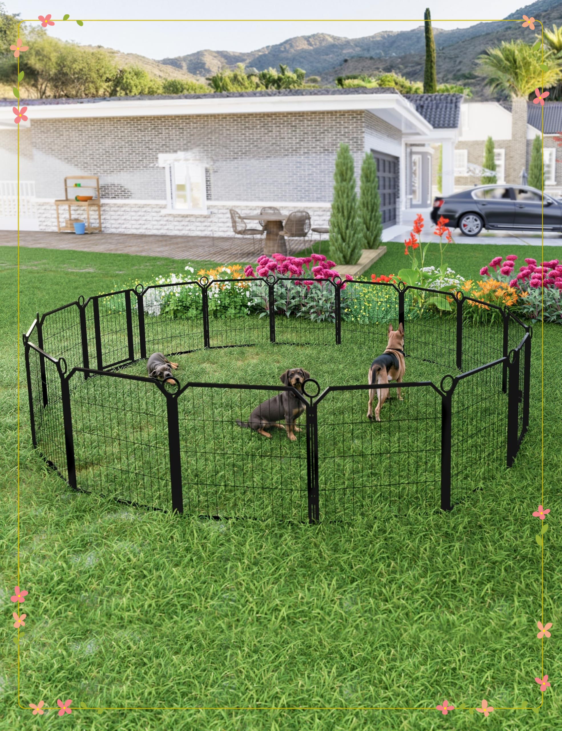 babevy Extra Large Portable Dog Playpen, 16 Panels 40" Adjustable with ...