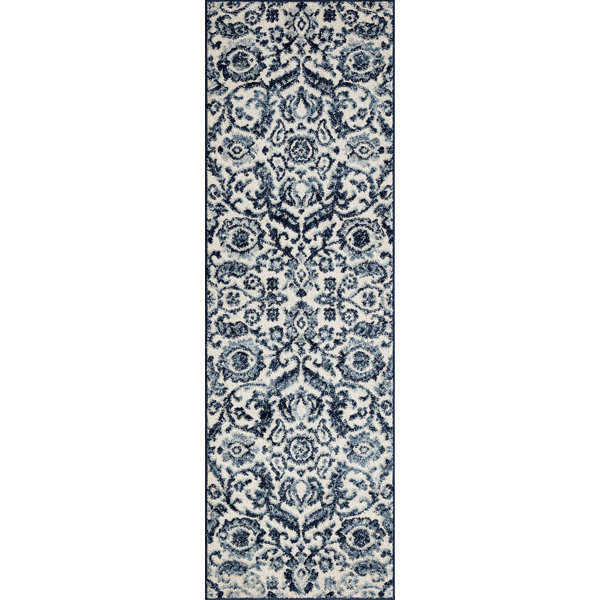 Bungalow Rose Dua Floral Navy/Cream Area Rug & Reviews | Wayfair
