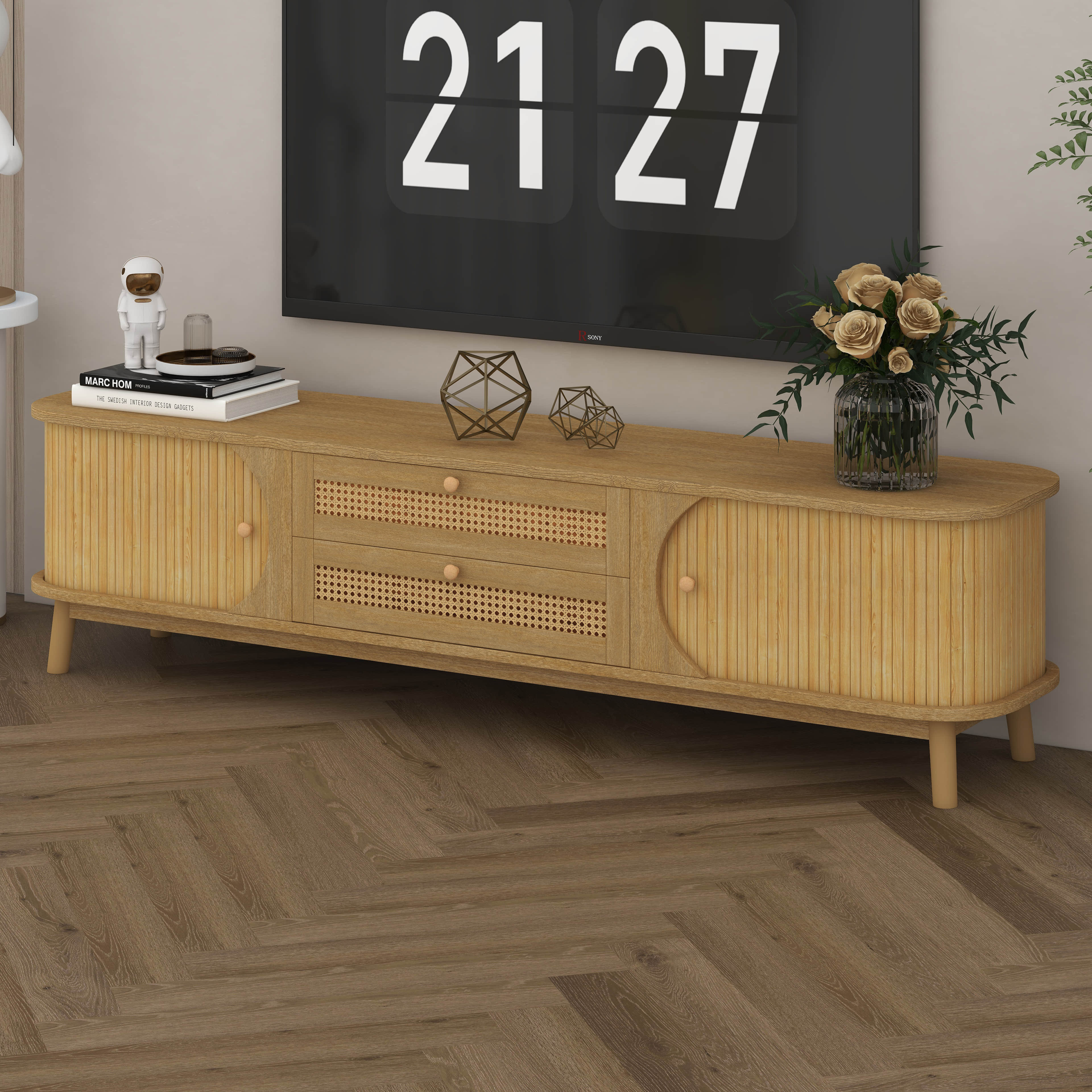 Ophelia & Co. Meuble télé en rotin pour téléviseur de 75 po ou moins, console média moderne avec ...